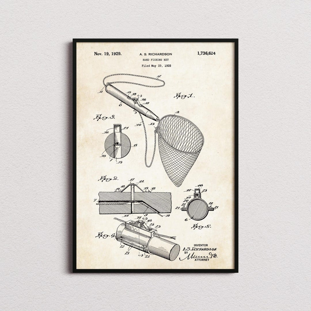 Hand Fishing Net Patent Print, Fishing Poster, Fishing Net Wall Art ...