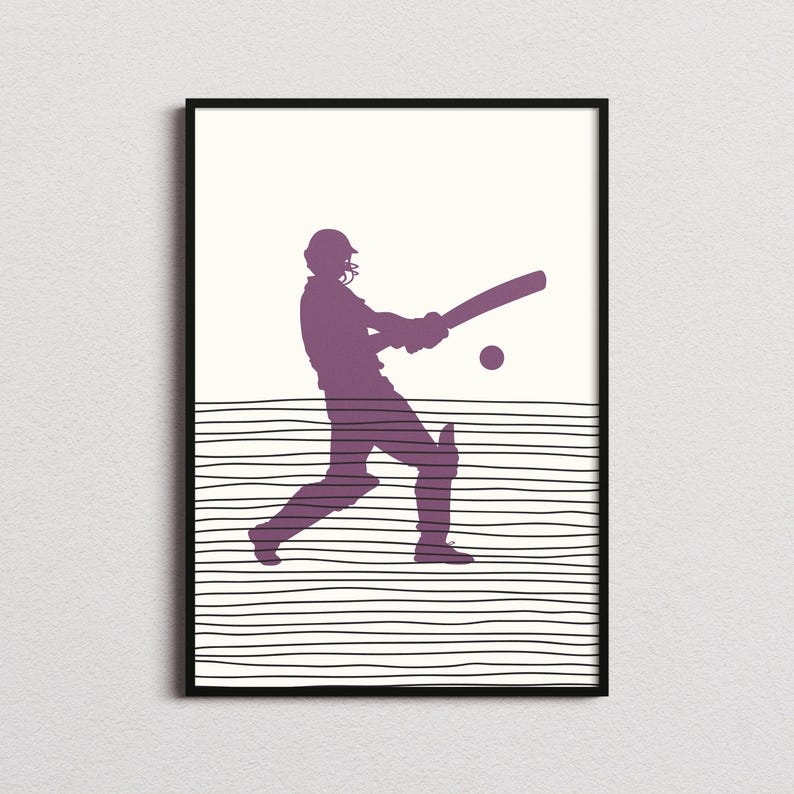 Cricket Player Print, Cricket Silhouette Print, Cricket Mid-century Art ...