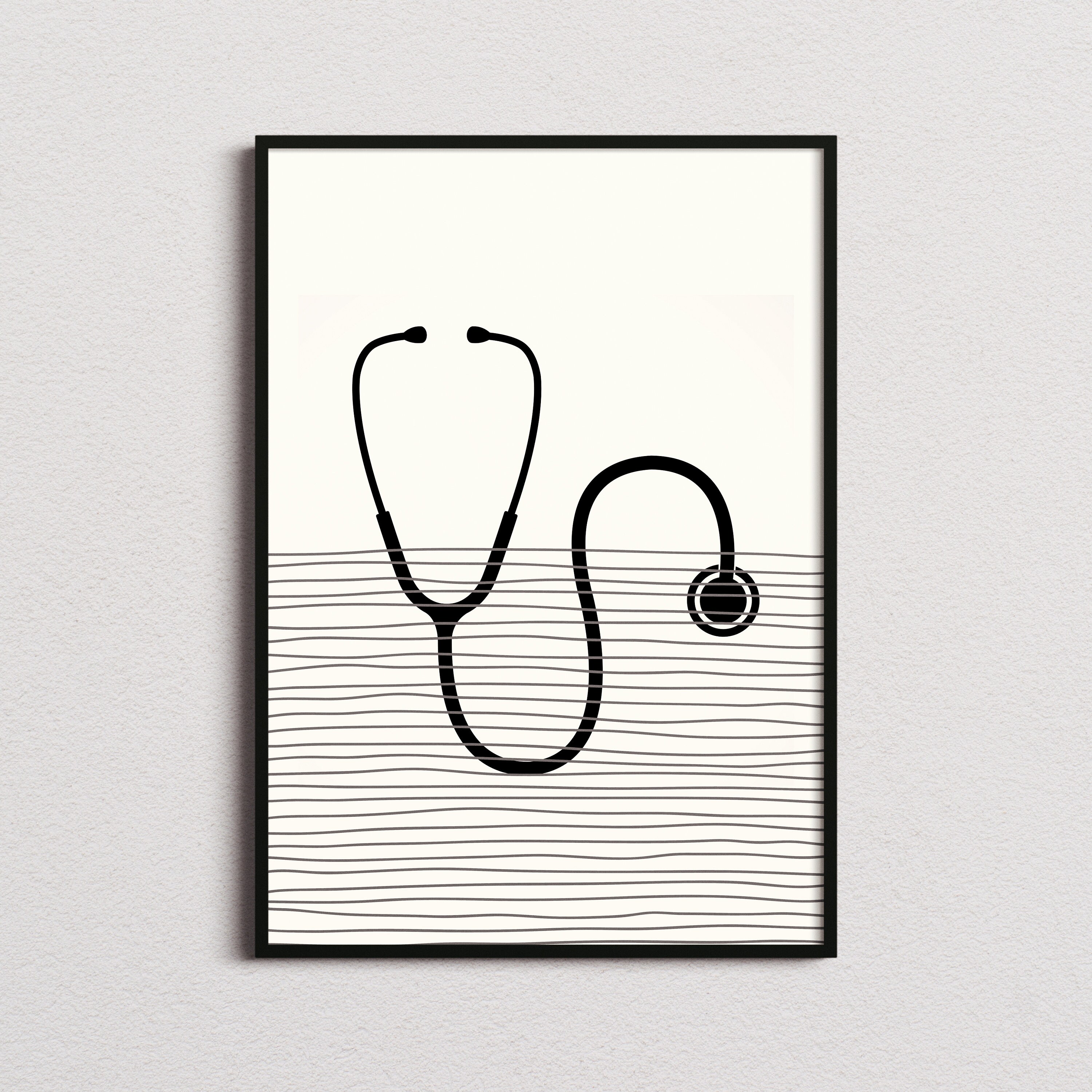 Stethoscope Print, Stethoscope Poster, Stethoscope Mid-century Art, Med ...