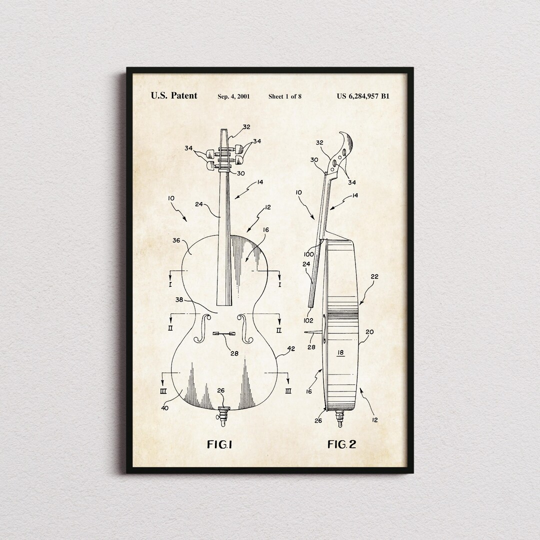 Cello Patent Print, Cello Poster, Cello Wall Art, Cello Art Print ...