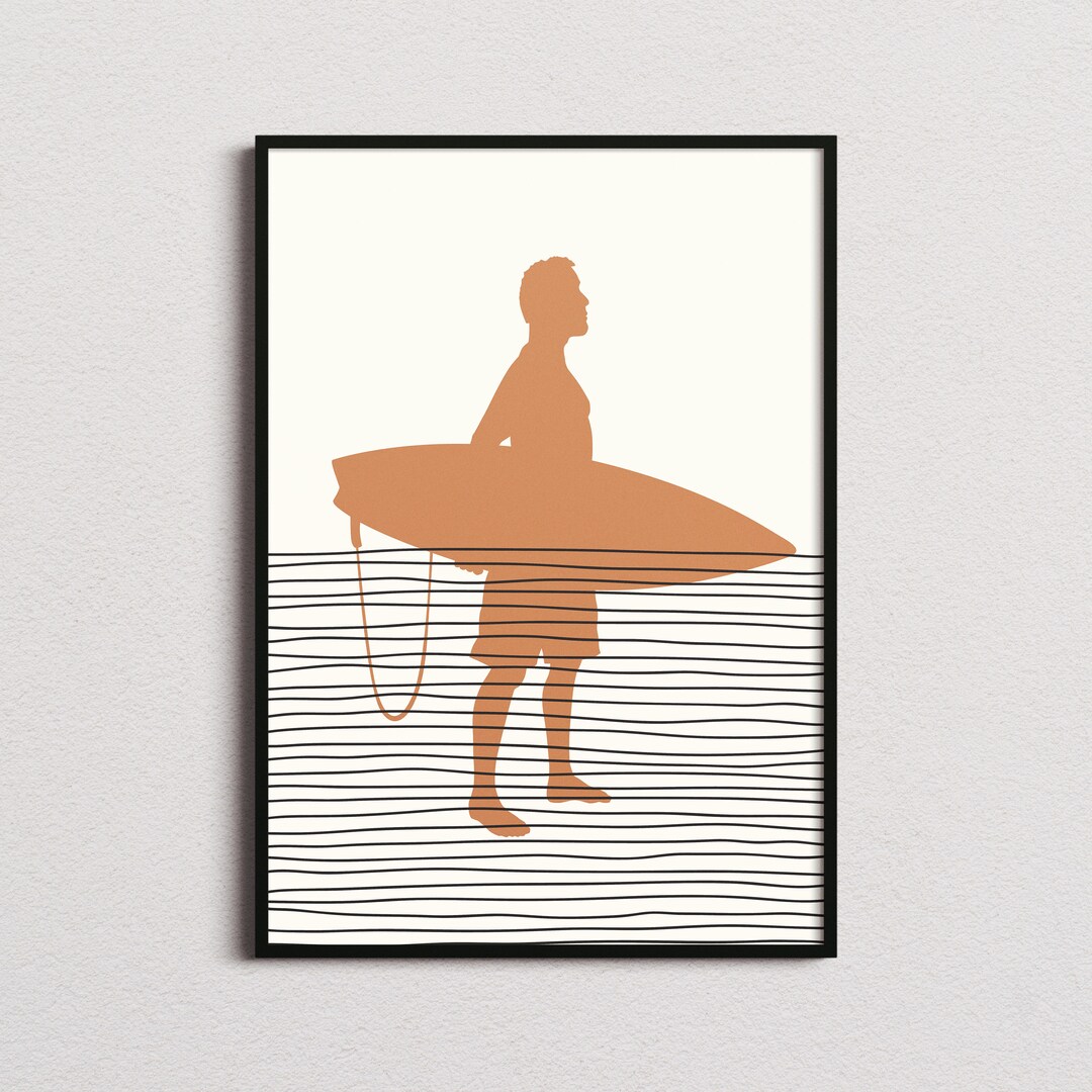 Surfer Print, Surfer Silhouette Print, Surfer Poster, Surfer Wall Art ...