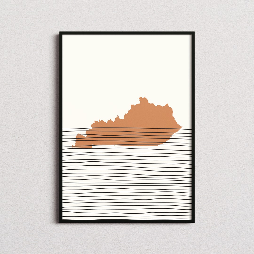 Kentucky Print, Kentucky Silhouette Map Print, Kentucky Mid-century Art ...