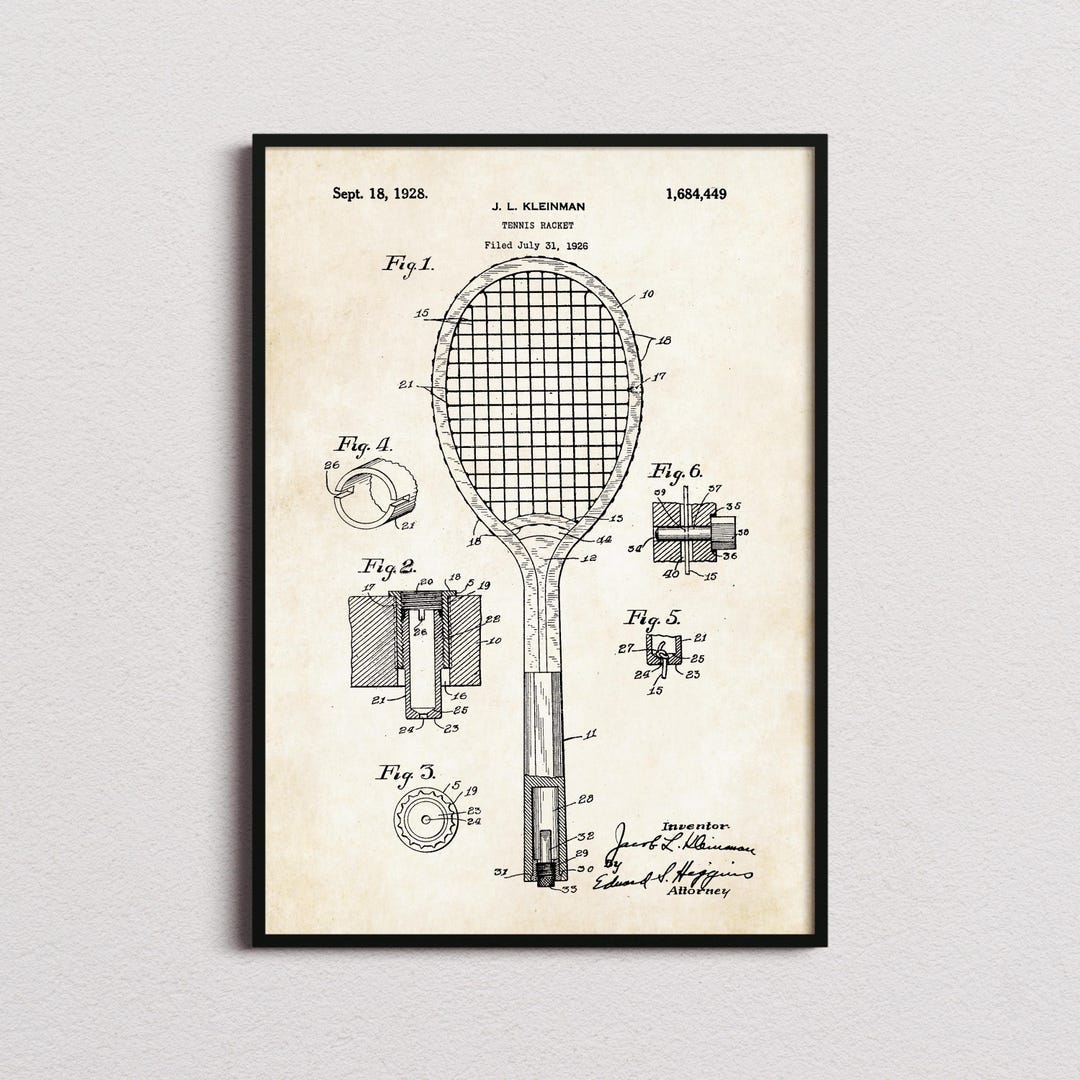 Tennis Racket Patent Print, Tennis Racket Poster, Tennis Racket Wall ...