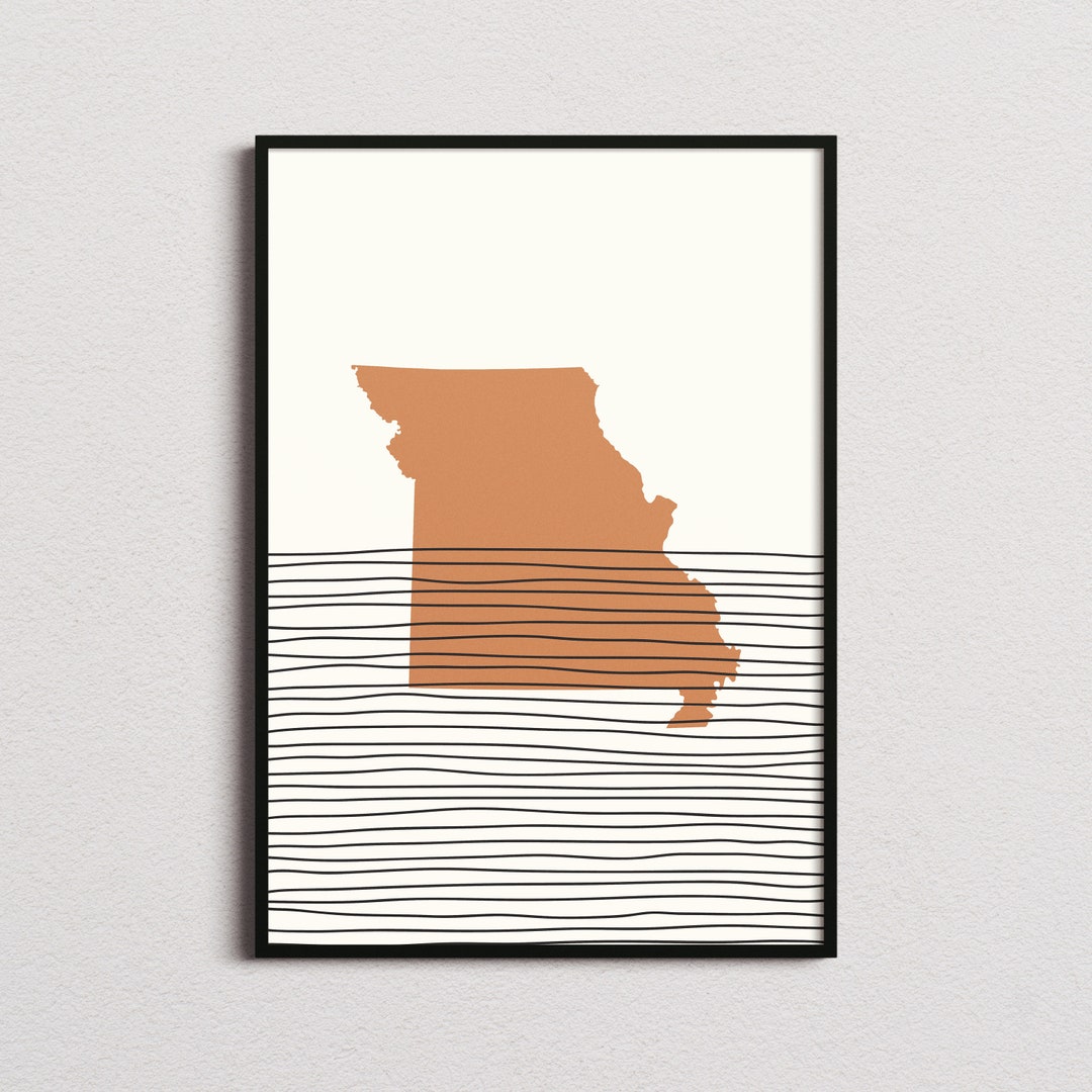 Missouri Print, Missouri Silhouette Map Print, Missouri Mid-century Art ...