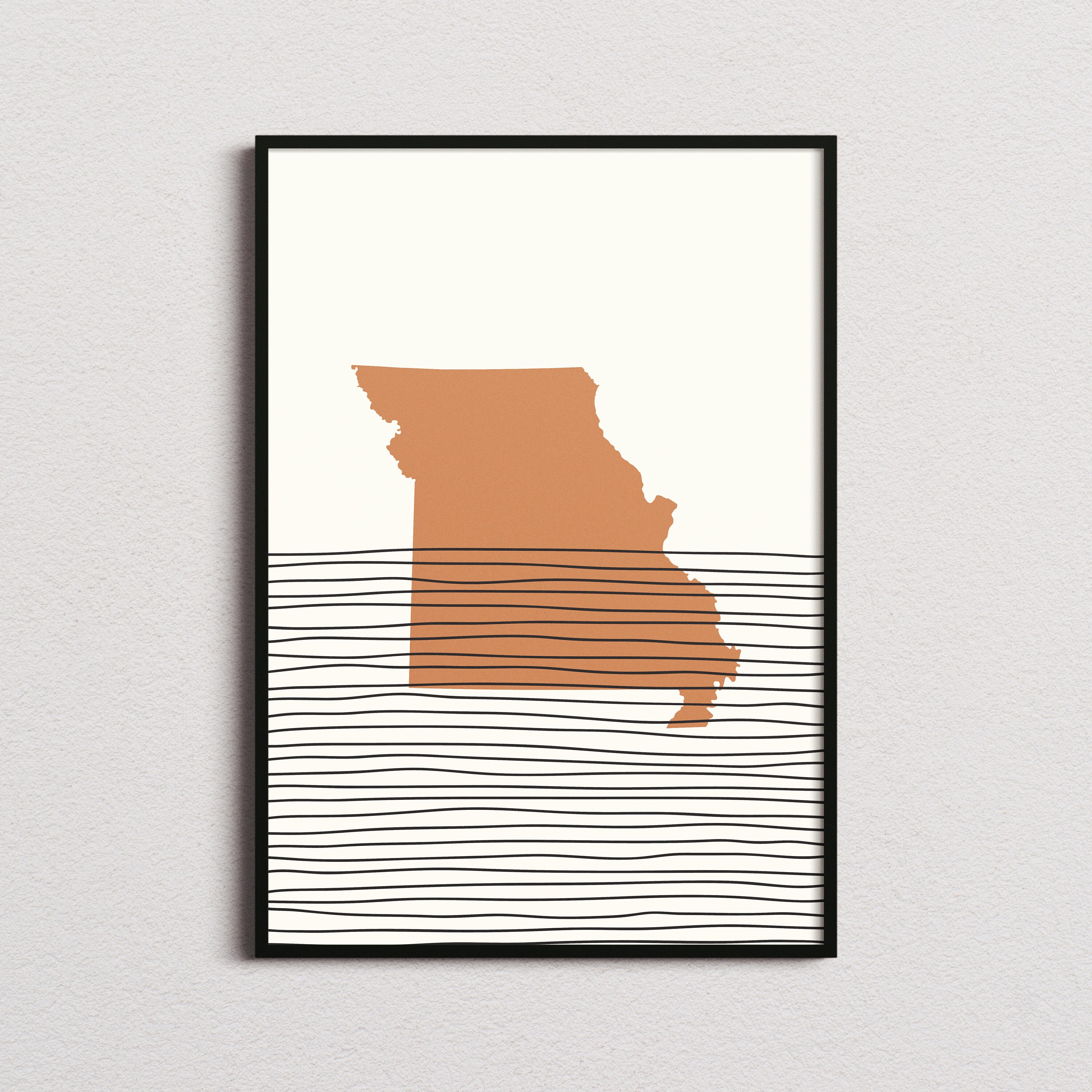 Missouri Print, Missouri Silhouette Map Print, Missouri Mid-century Art ...