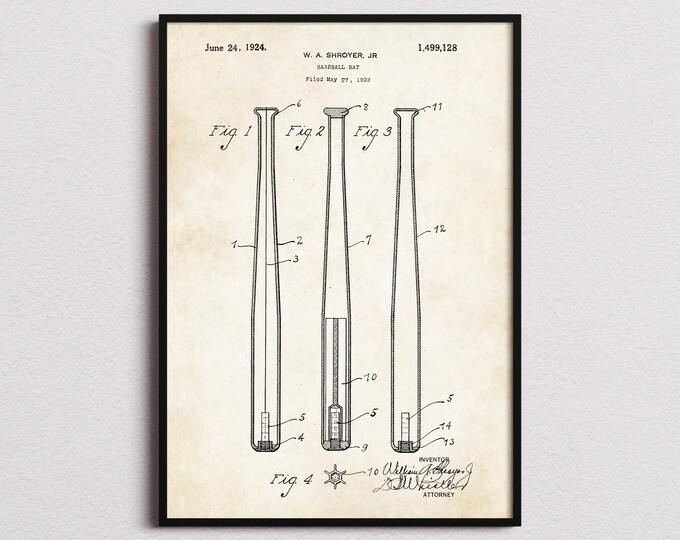 Baseball Bat Decor Baseball Bat Patent Print Baseball Bat Wall Art ...
