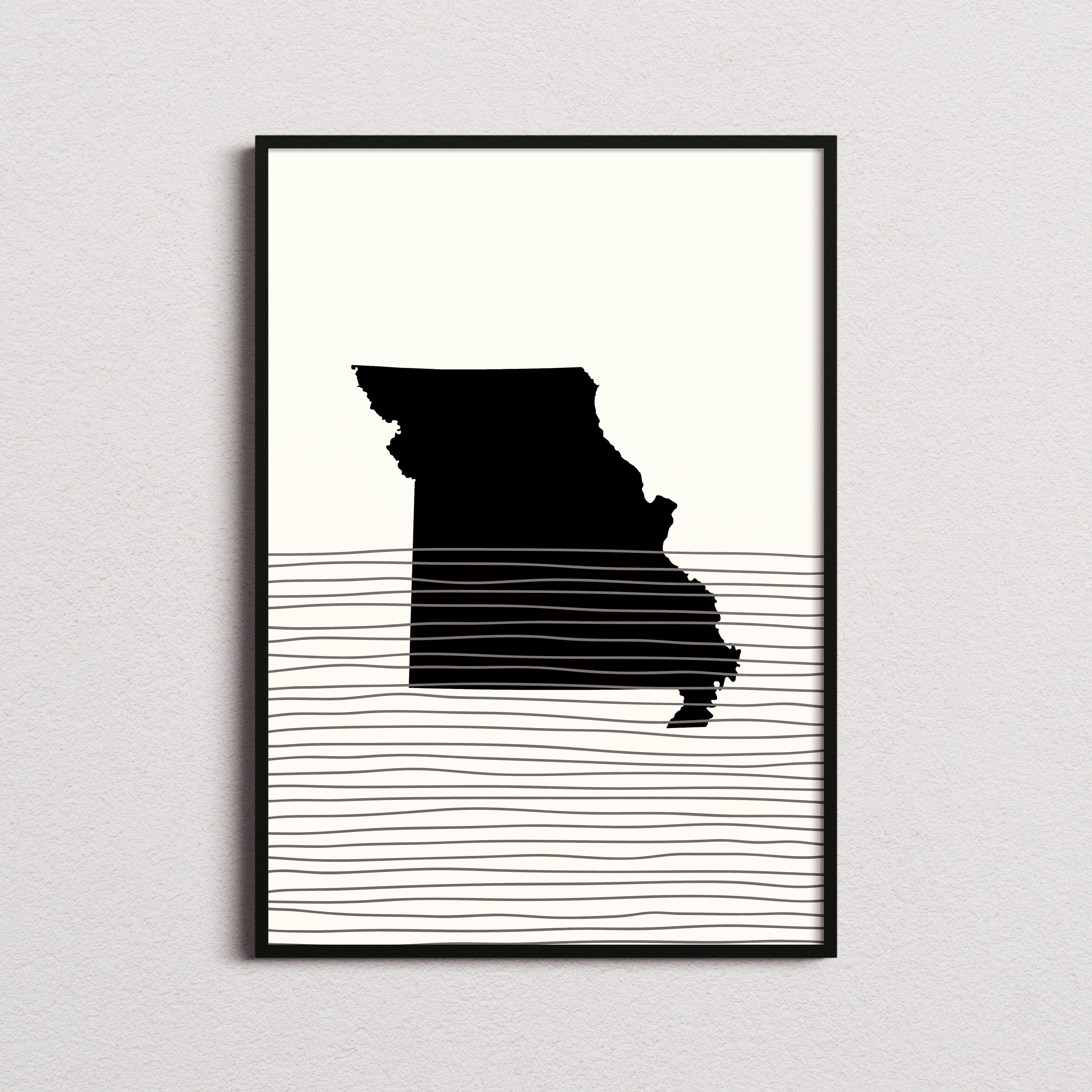 Missouri Print, Missouri Silhouette Map Print, Missouri Mid-century Art ...