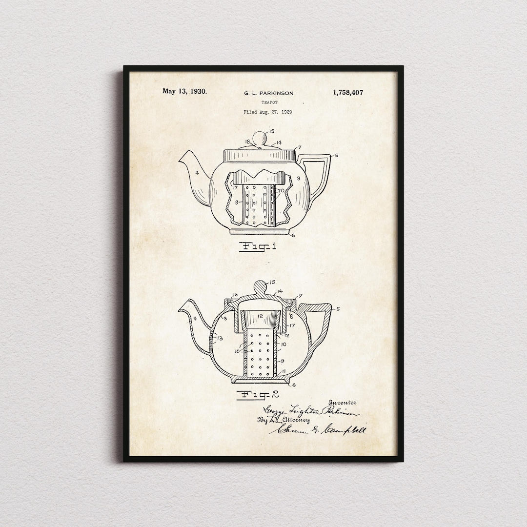Tea Pot Patent Print, Tea Pot Poster, Tea Pot Wall Art, Tea Pot Art ...