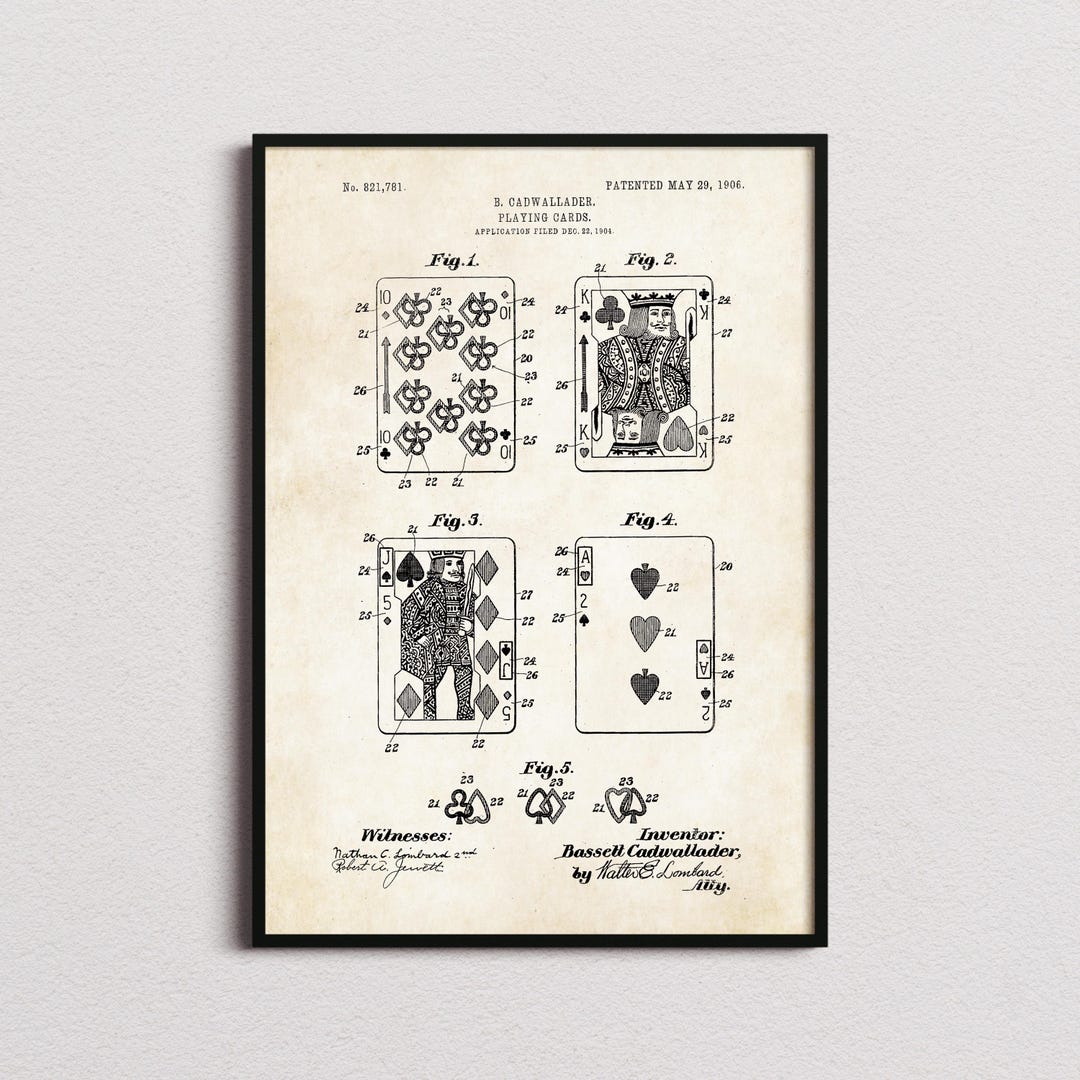 Playing Cards Patent Print, Playing Cards Poster, Playing Cards Wall ...
