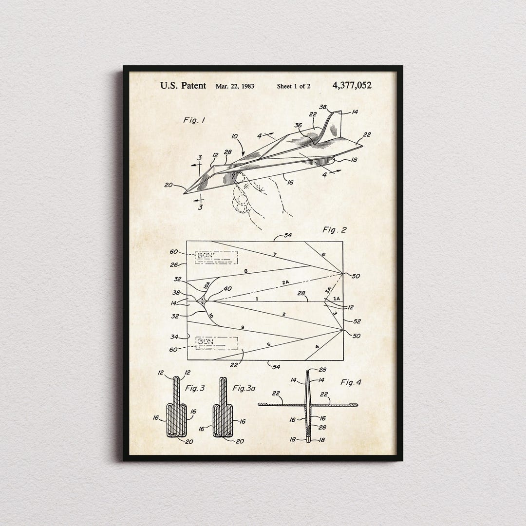 Paper Airplane Patent Print, Paper Airplane Poster, Paper Airplane Wall ...