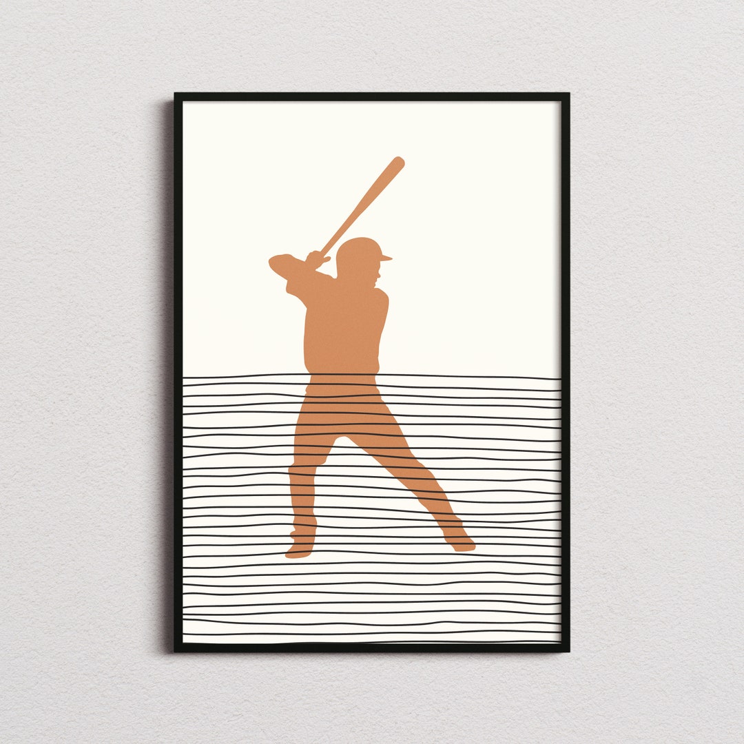 Baseball Player Print, Baseball Silhouette Print, Baseball Mid-century ...
