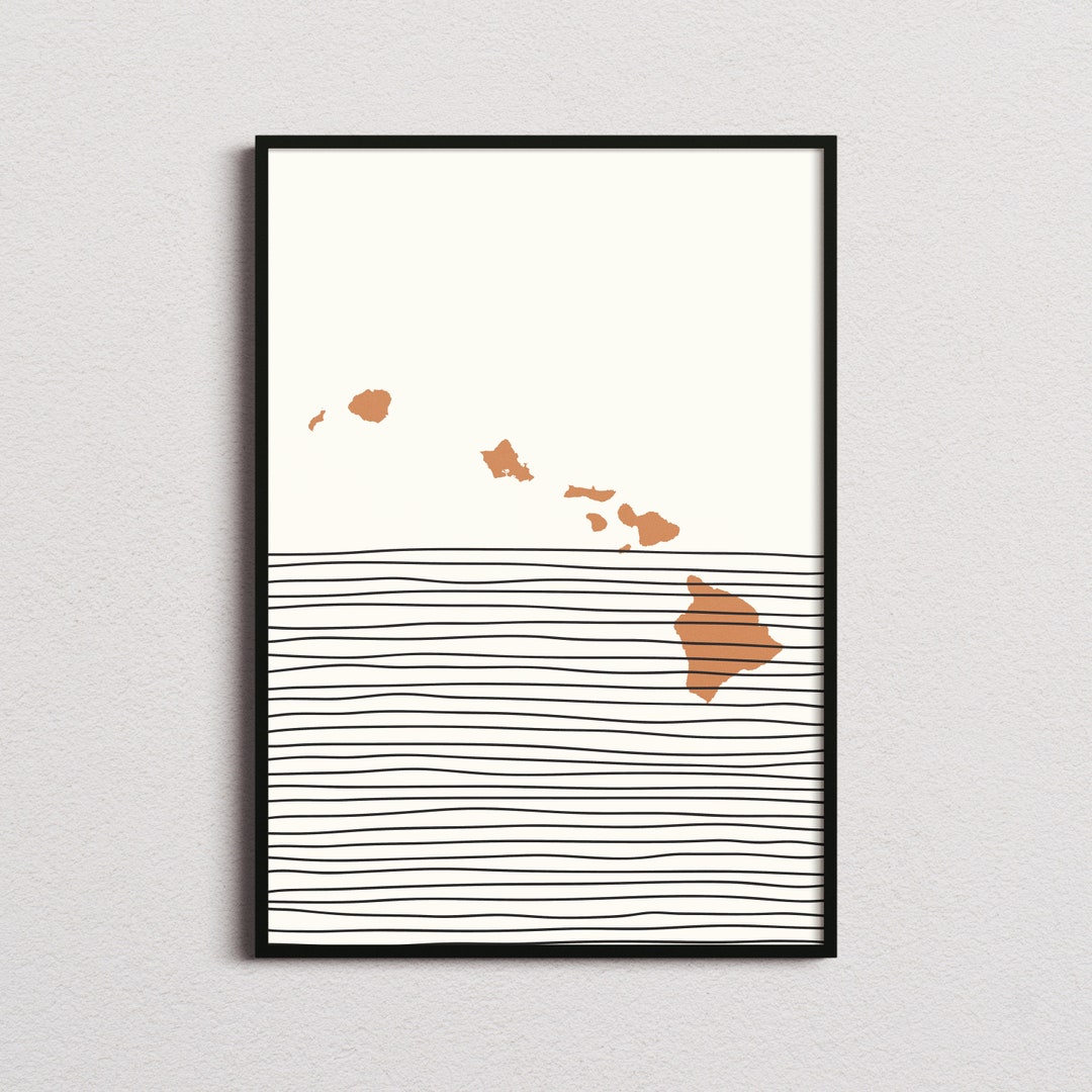 Hawaii Print, Hawaii Silhouette Map Print, Hawaii Mid-century Art ...
