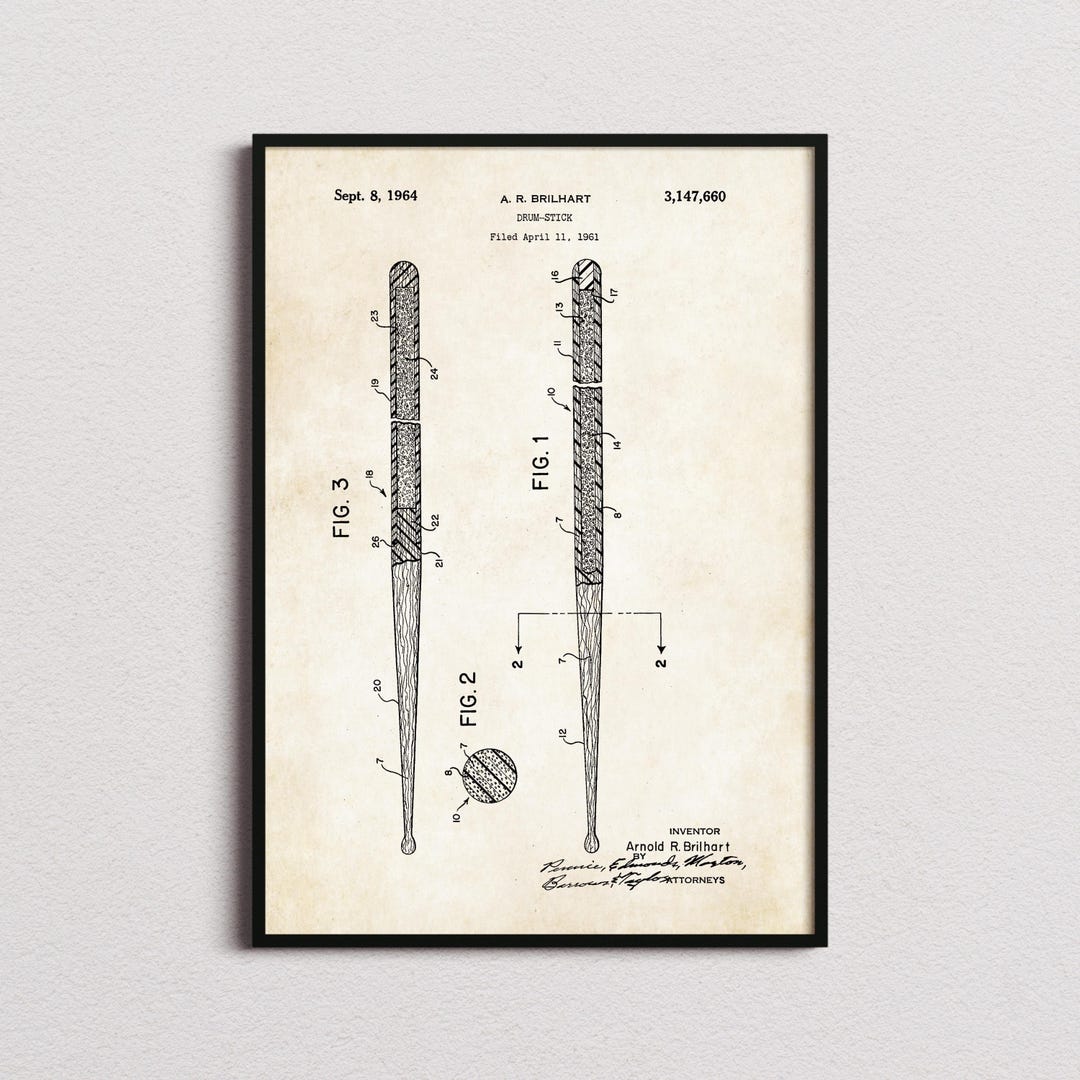 Drum Stick Patent Print, Drum Stick Poster, Drum Stick Wall Art, Drum ...
