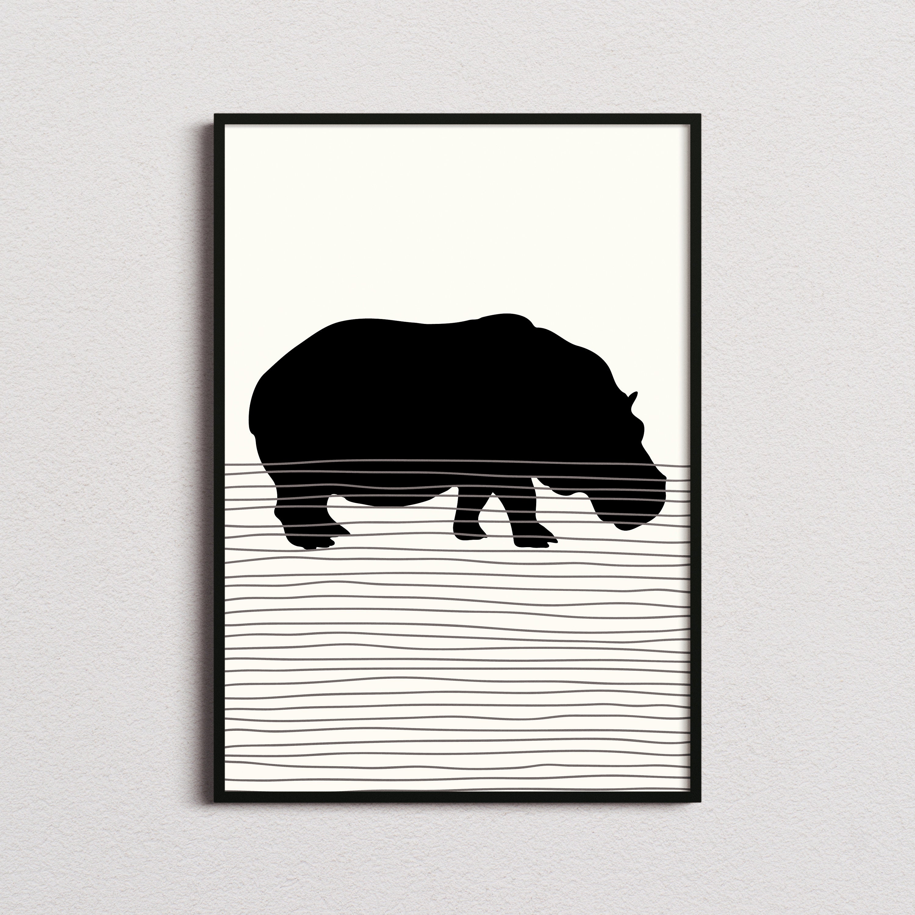 Hippo Print, Hippo Poster, Hippo Mid-century Art, Hippo Wall Art, Hippo ...