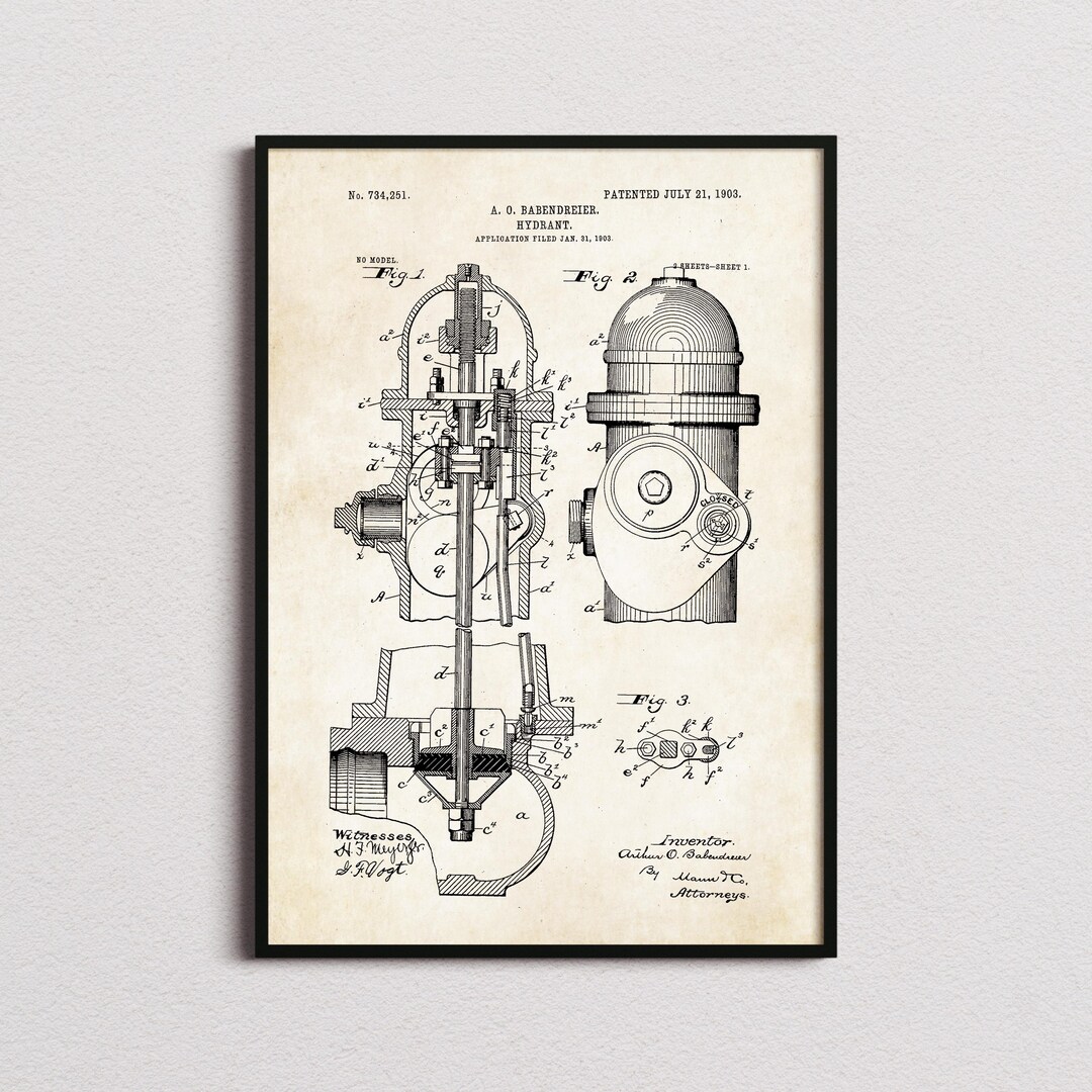 Fire Hydrant Patent Print, Fire Hydrant Poster, Fire Hydrant Wall Art ...