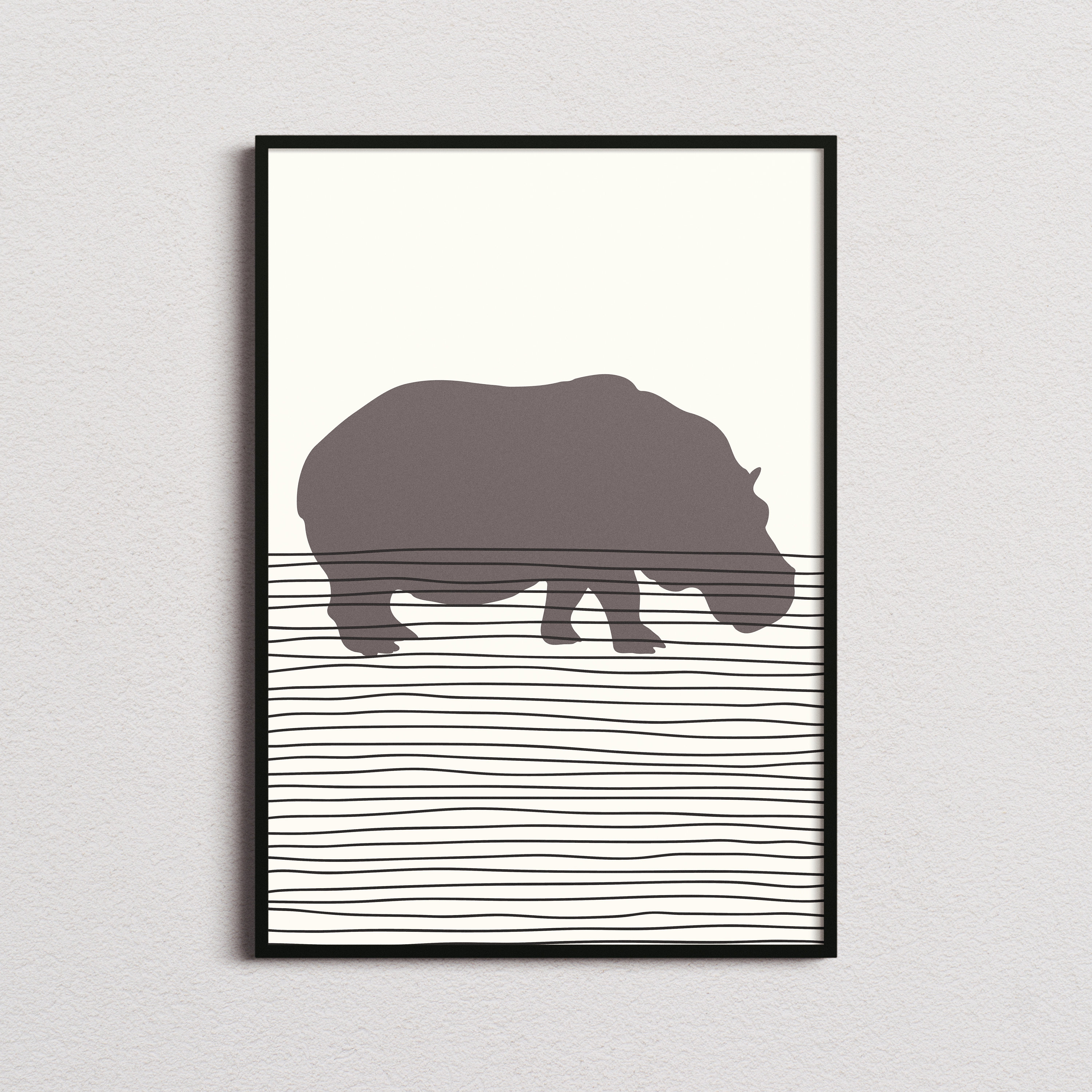 Hippo Print, Hippo Poster, Hippo Mid-century Art, Hippo Wall Art, Hippo ...