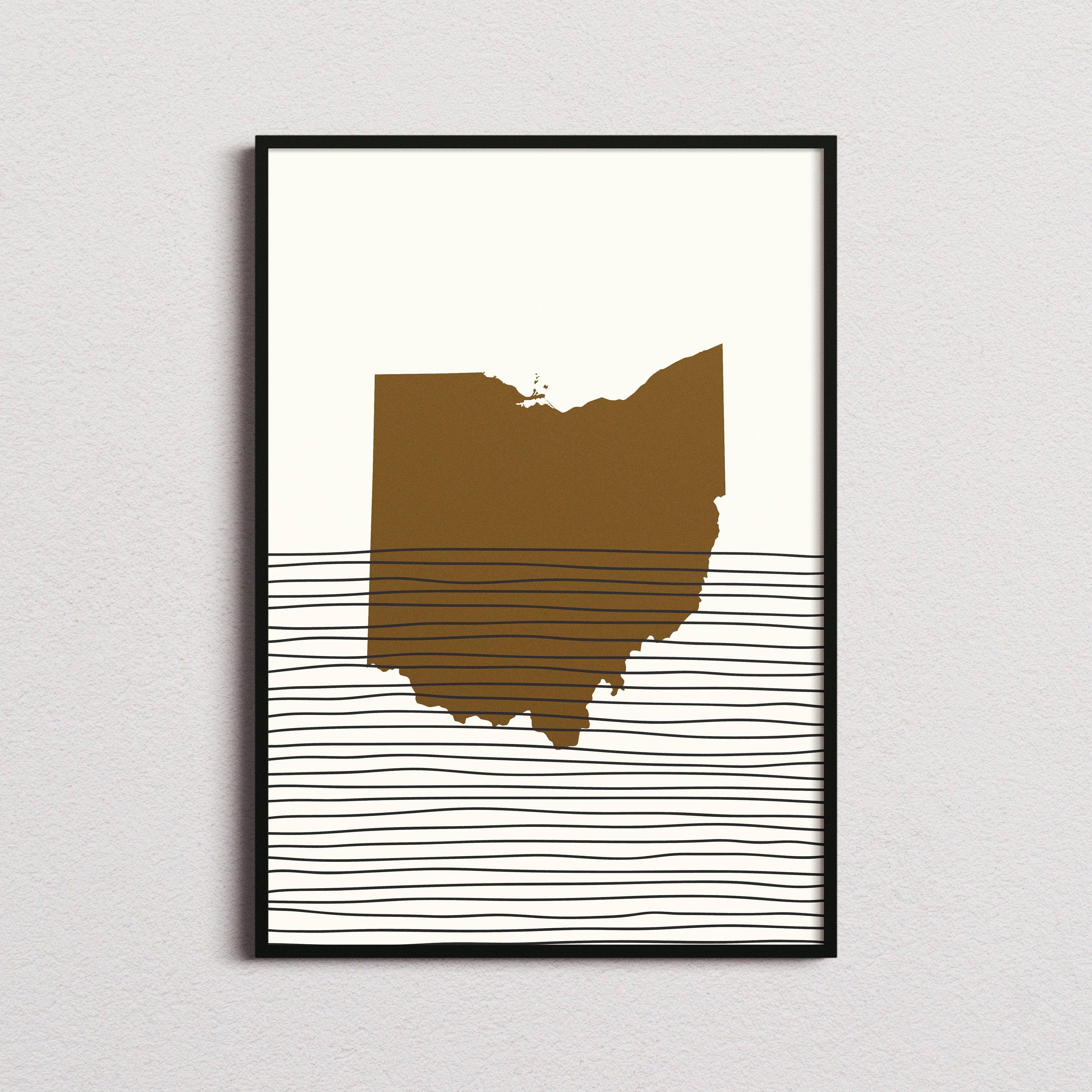 Ohio Print, Ohio Silhouette Map Print, Ohio Mid-century Art, Ohio ...