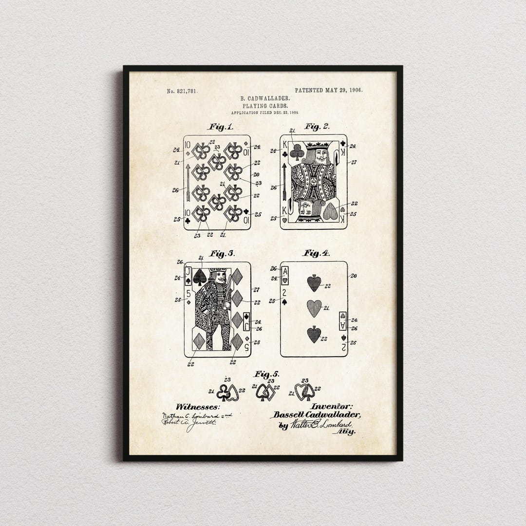 Playing Cards Patent Print, Playing Cards Poster, Playing Cards Wall ...