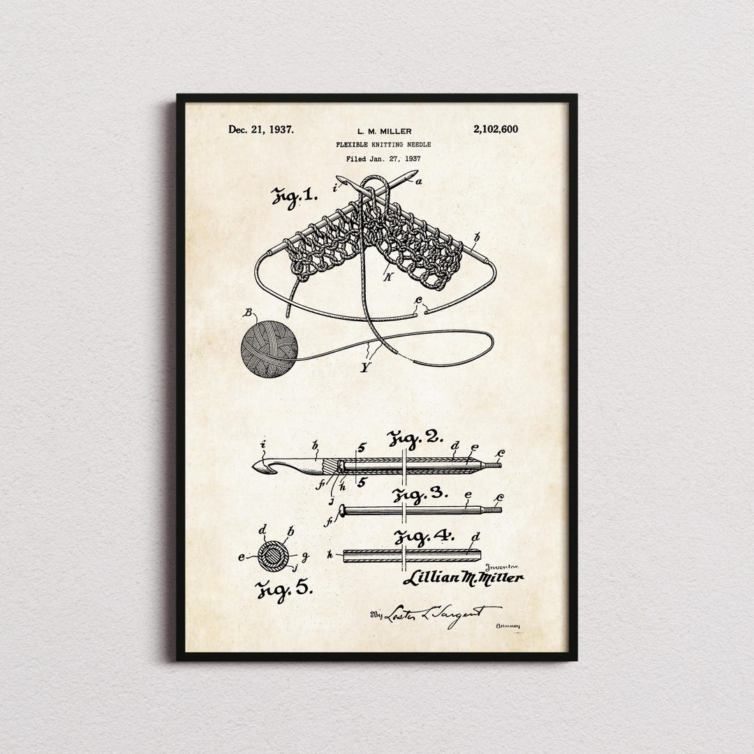 Flexible Knitting Needle Patent Print, Knitting Poster, Knitting Wall ...