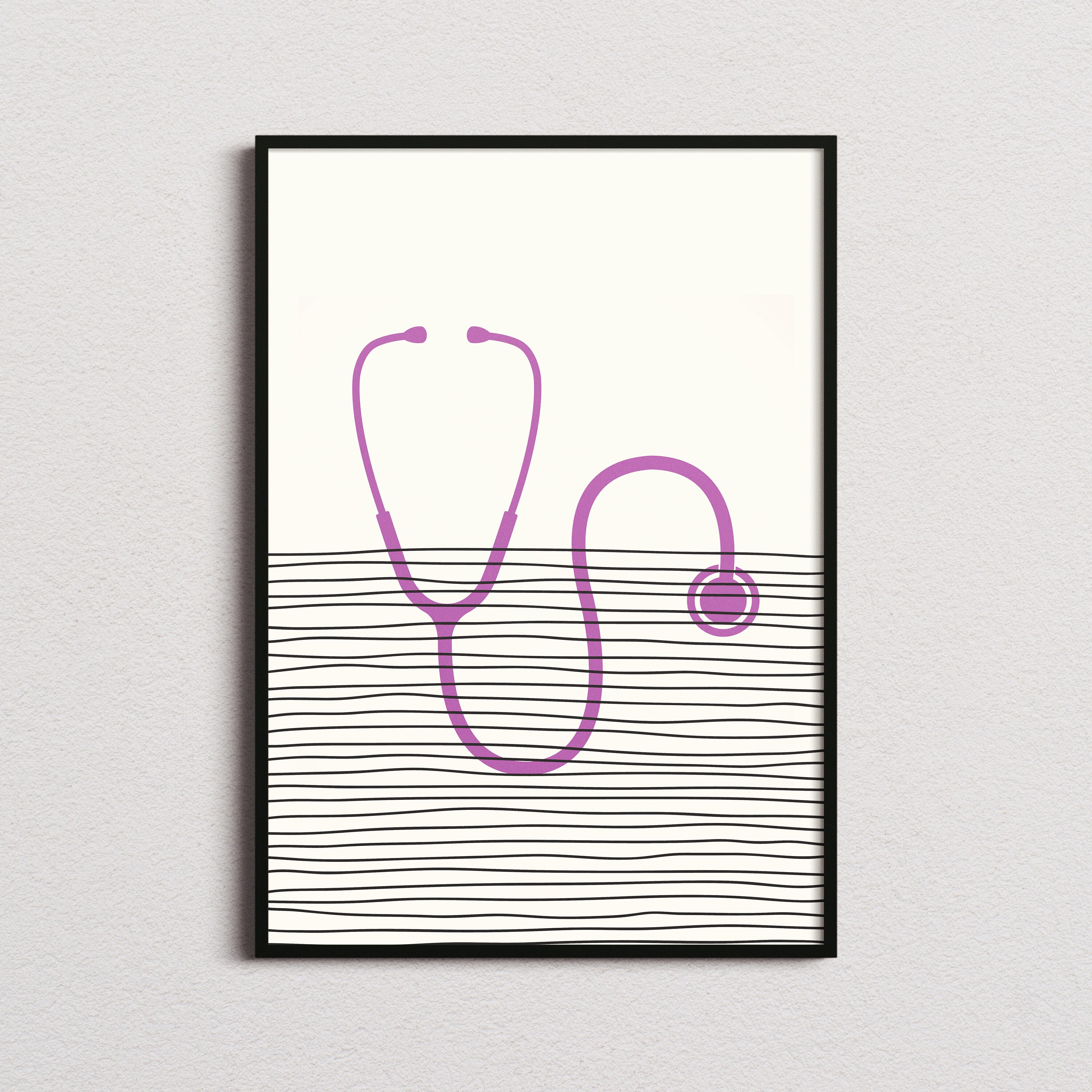 Stethoscope Print, Stethoscope Poster, Stethoscope Mid-century Art, Med ...
