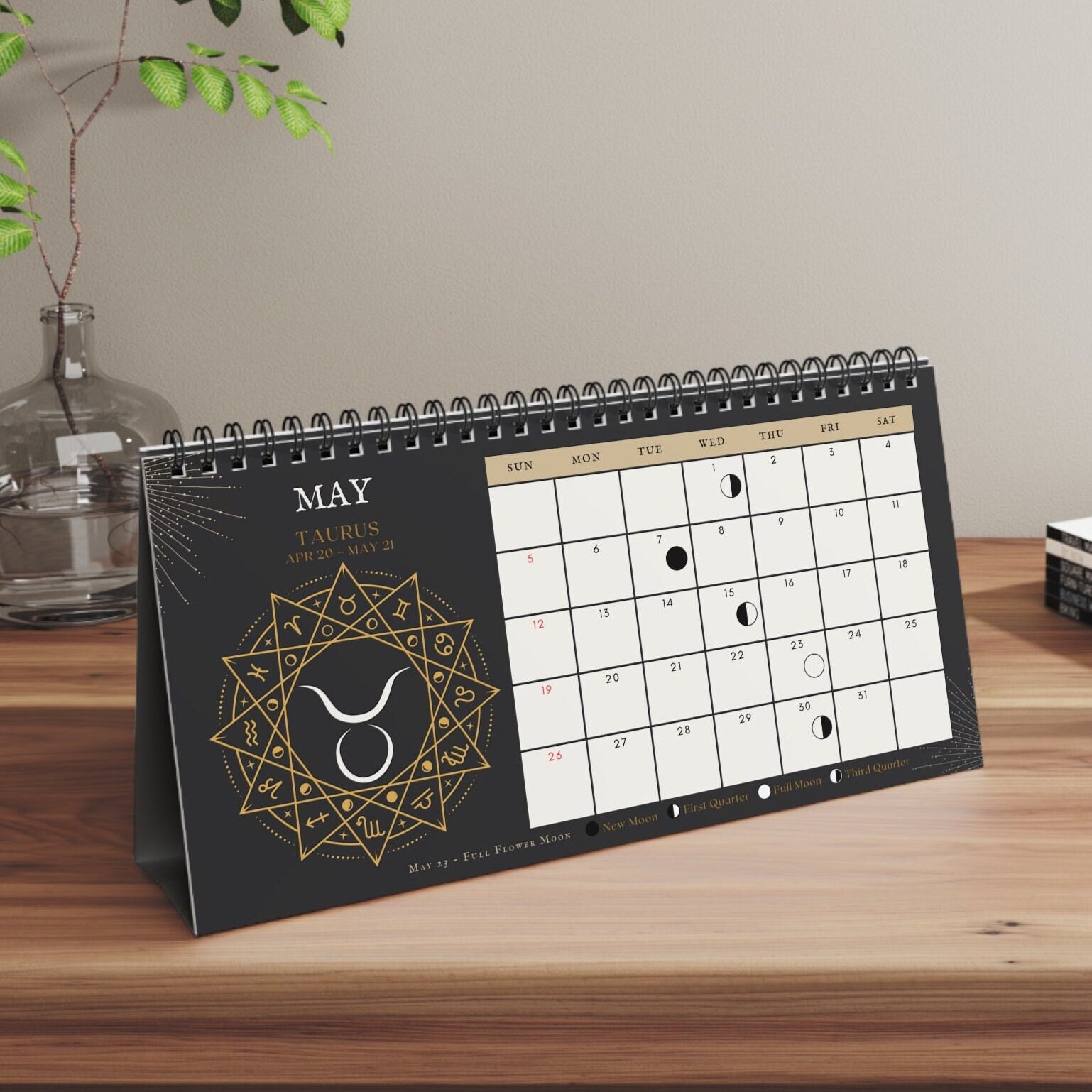 Moon Calendar 2024, Desk Calendar 2024, 2024 Desk Calendar, Moon Phase ...