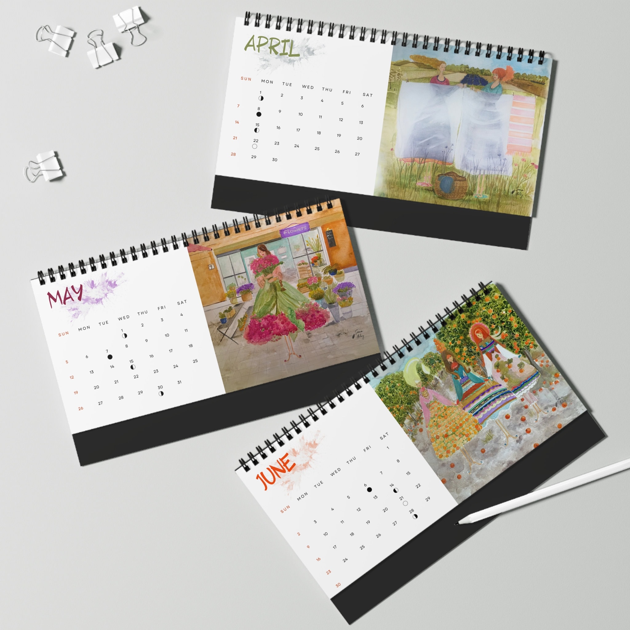 2024 Calendar, 2024 Desk Calendar, Hand Illustrated Calendar, Small ...