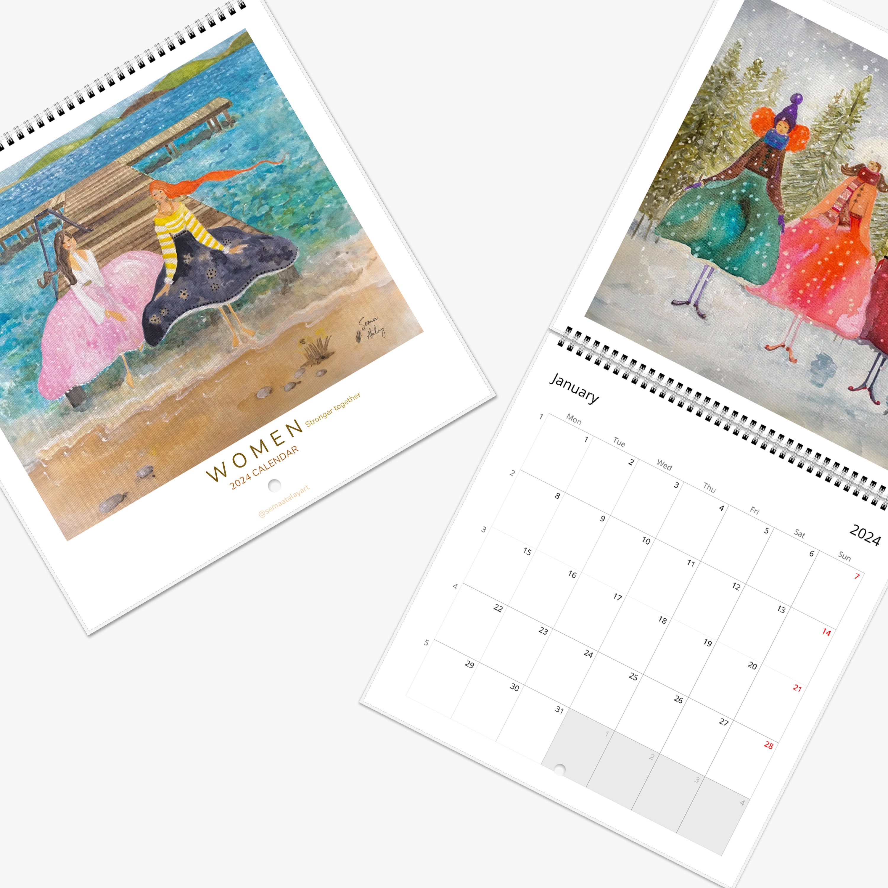 2024 Calendar, 2024 Wall Calendar, Illustrated Hand Painted 12 Month ...