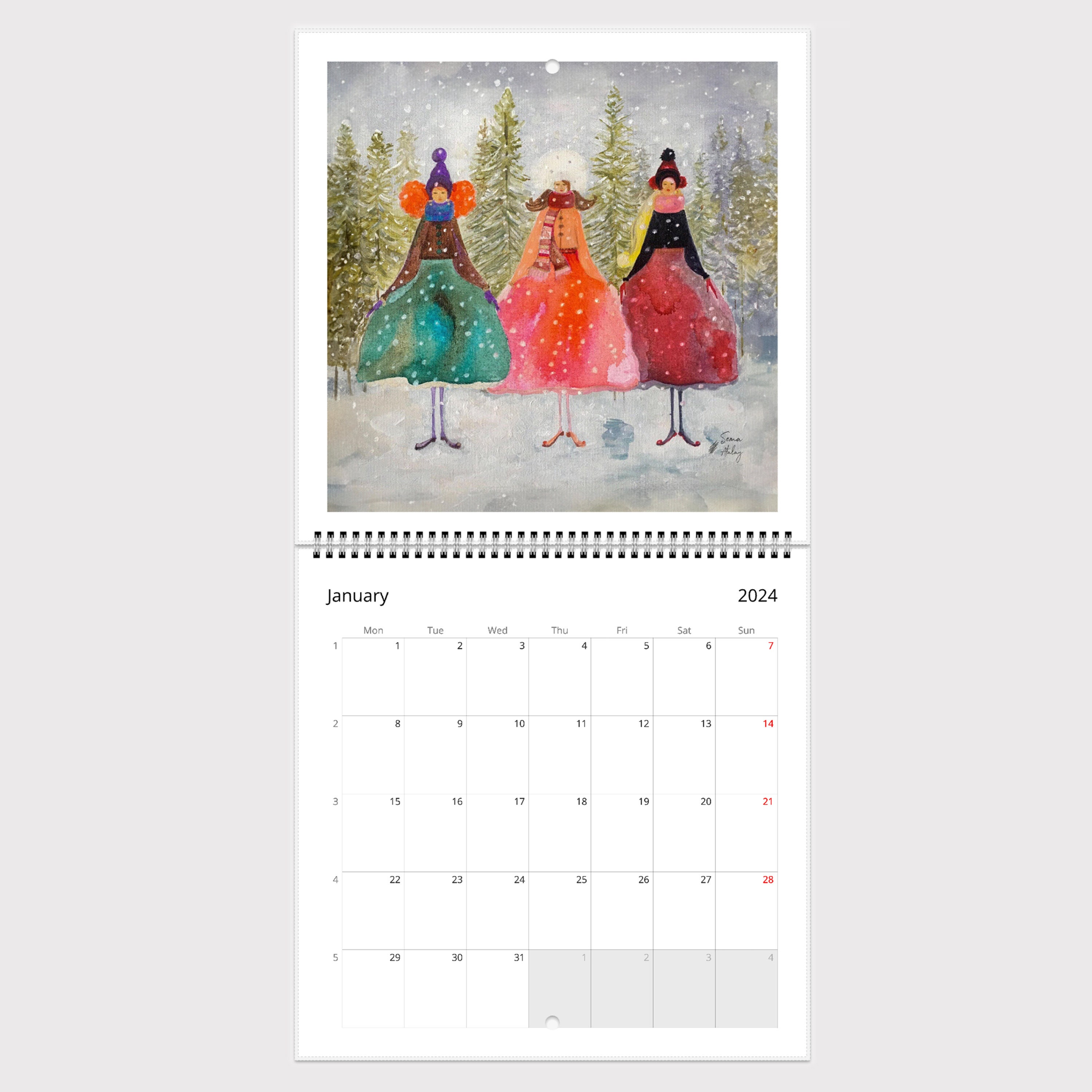 2024 Calendar, 2024 Wall Calendar, Illustrated Hand Painted 12 Month ...