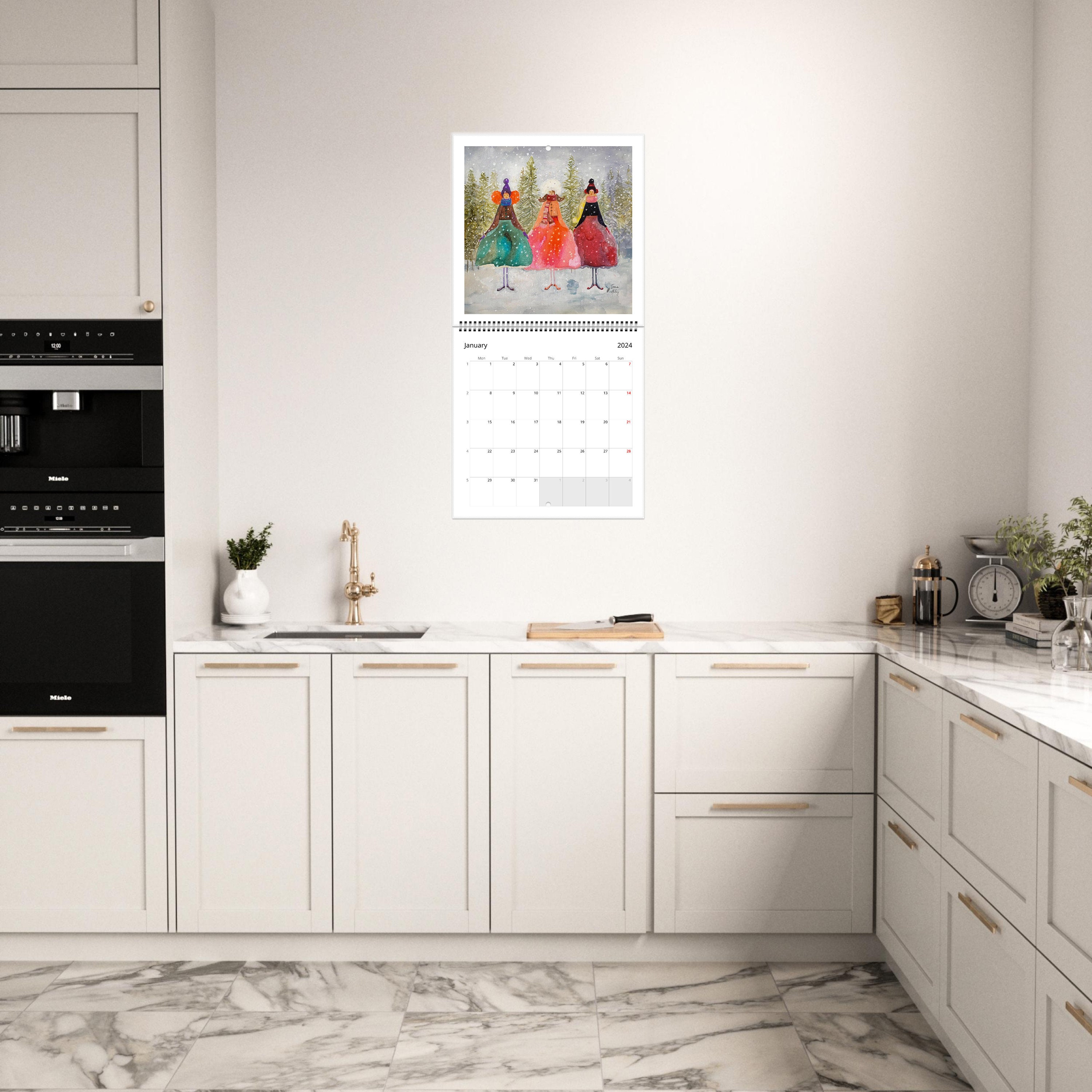 2024 Calendar, 2024 Wall Calendar, Illustrated Hand Painted 12 Month ...