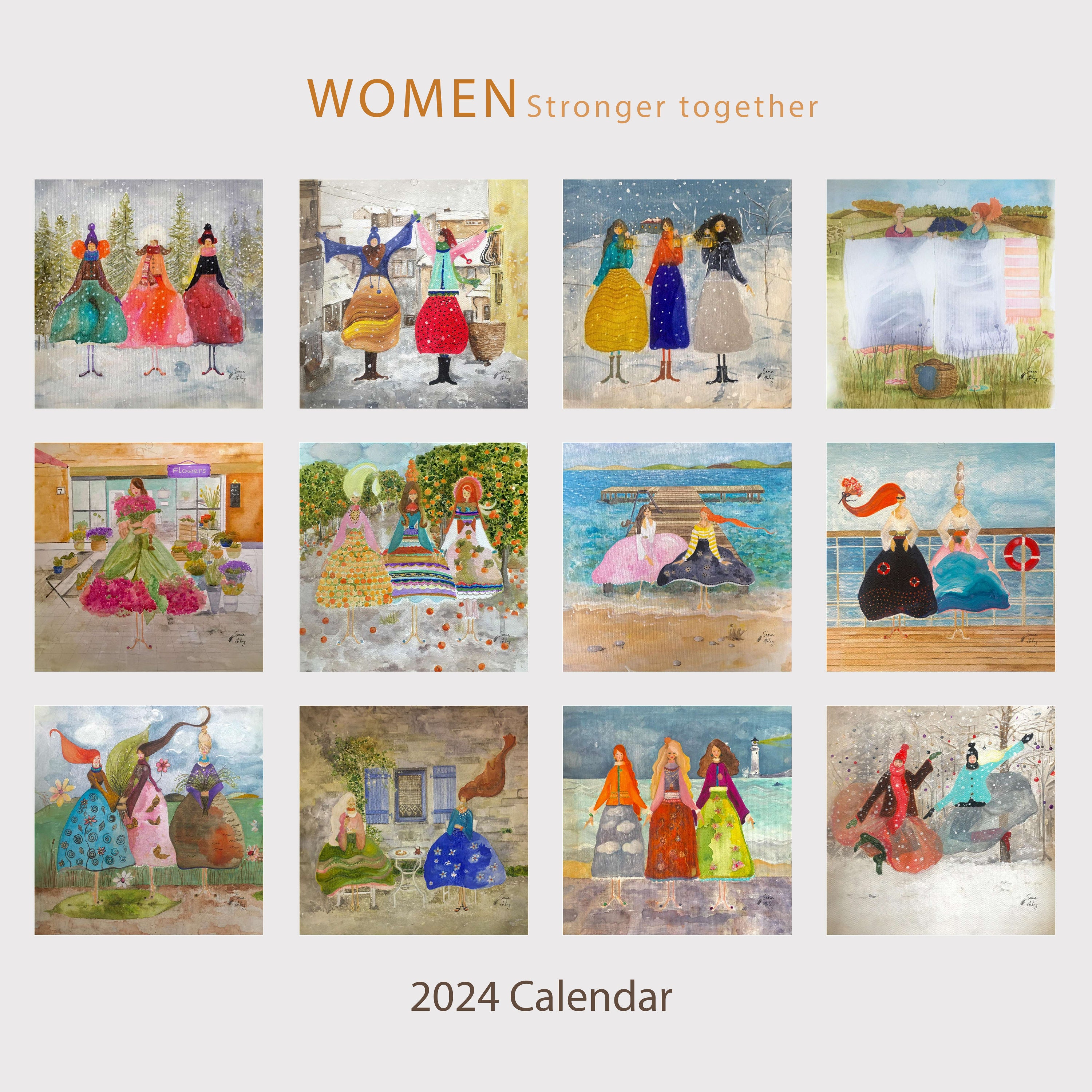 2024 Calendar, 2024 Wall Calendar, Illustrated Hand Painted 12 Month ...
