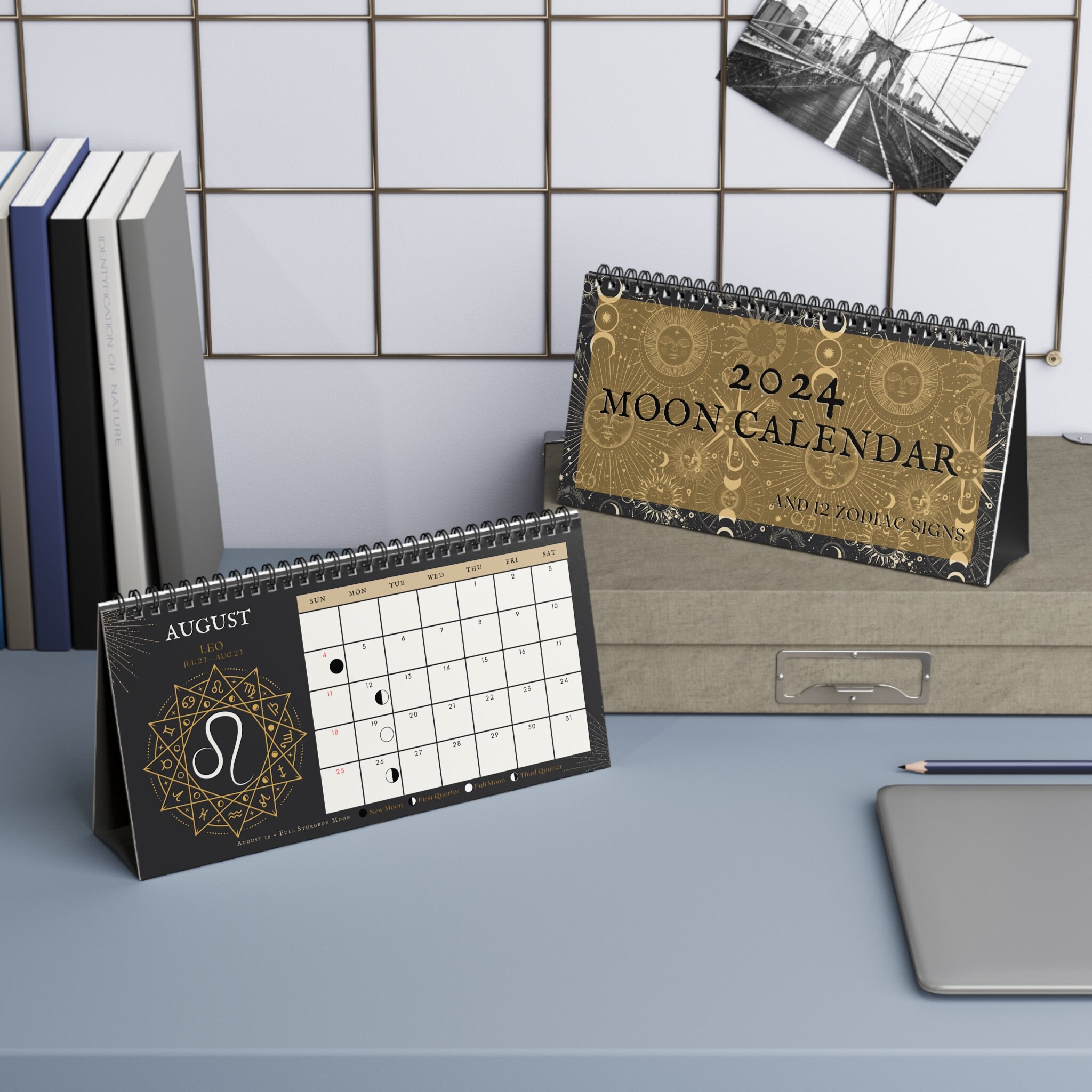 Moon Calendar 2024, Desk Calendar 2024, 2024 Desk Calendar, Moon Phase ...
