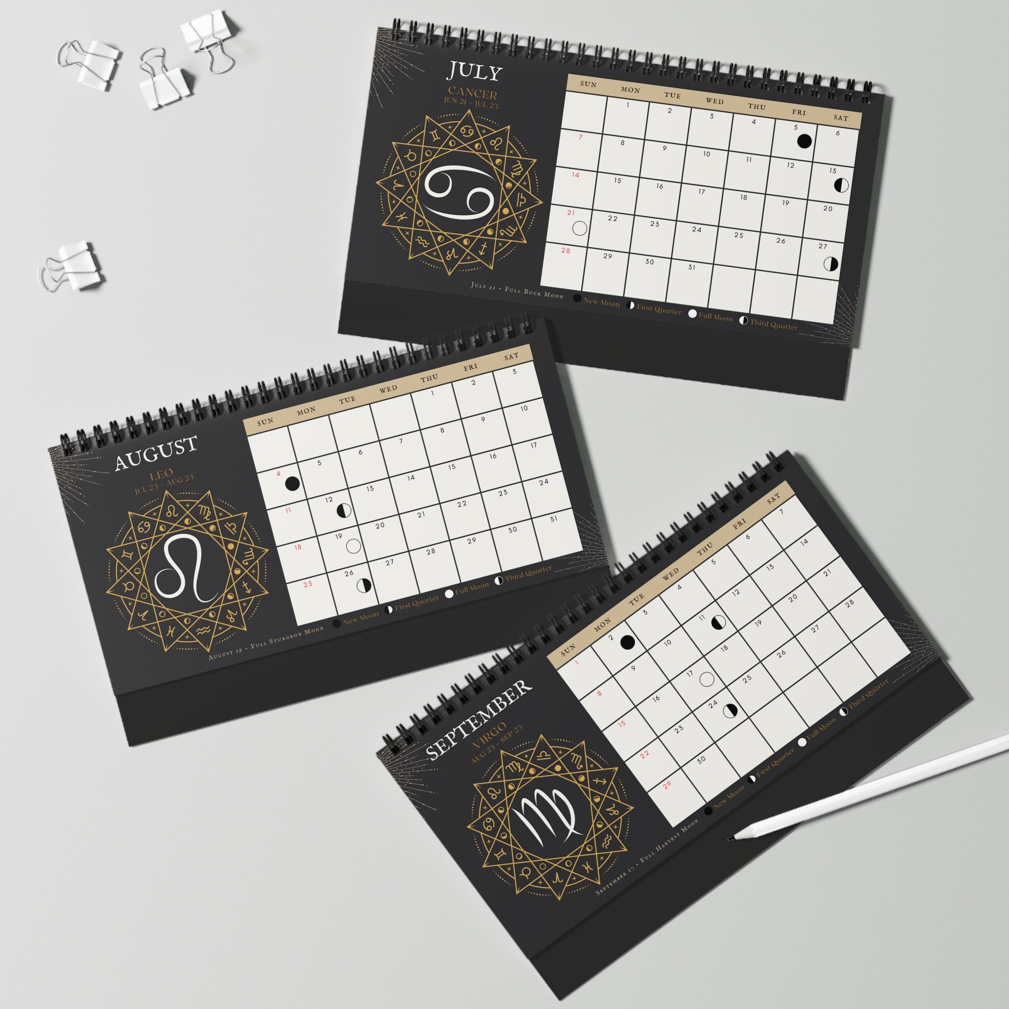 Moon Calendar 2024, Desk Calendar 2024, 2024 Desk Calendar, Moon Phase ...