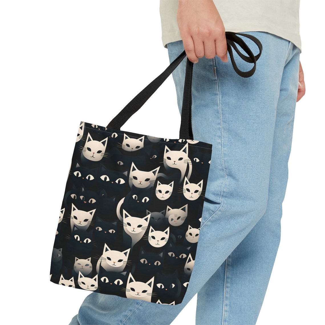 Extra Large Black and White Cats Print Polyester Tote Bag Unique Design ...