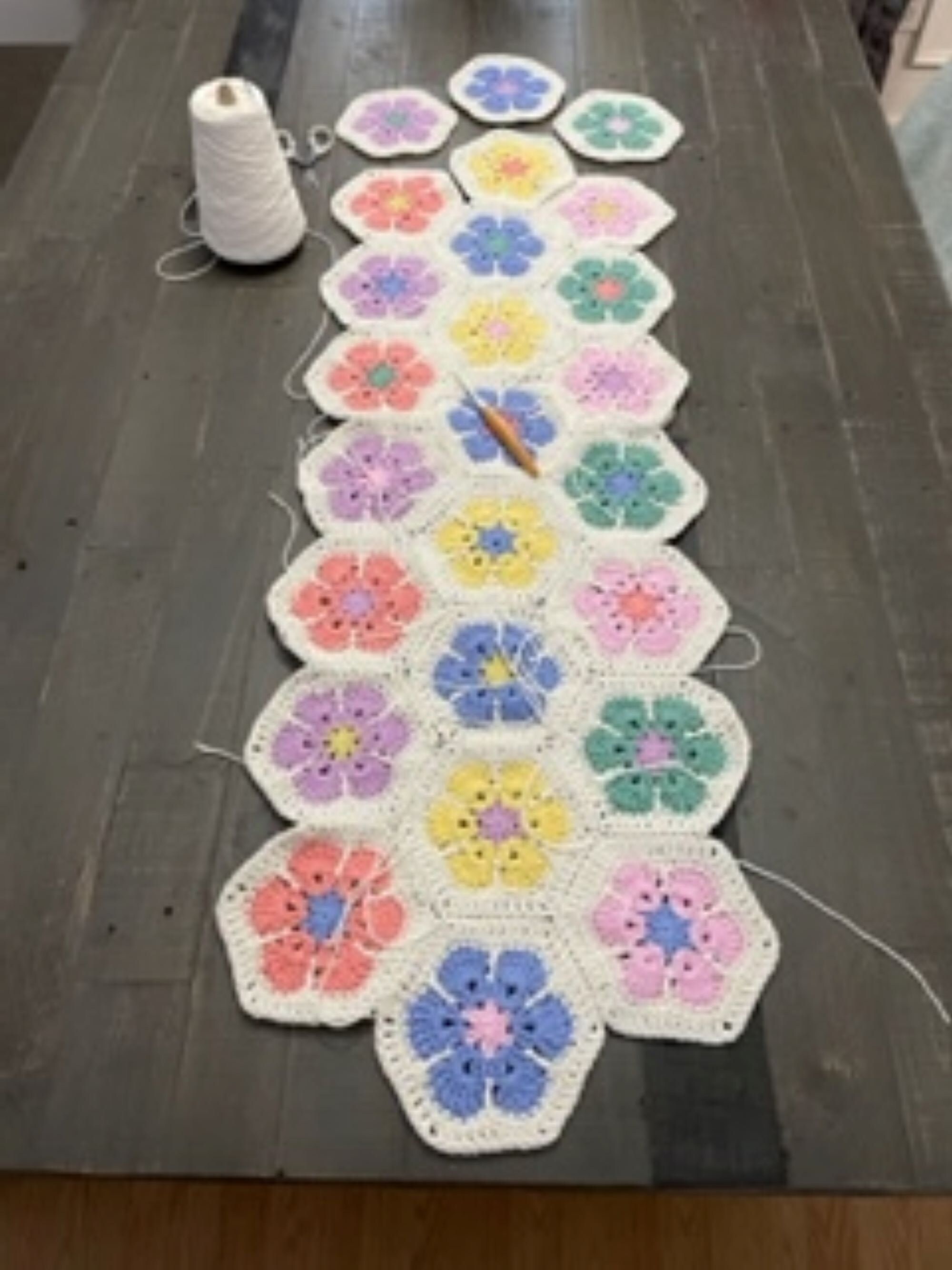Floral Granny Hexagons /granny Squares Crocheted Table Runner Handmade - Etsy