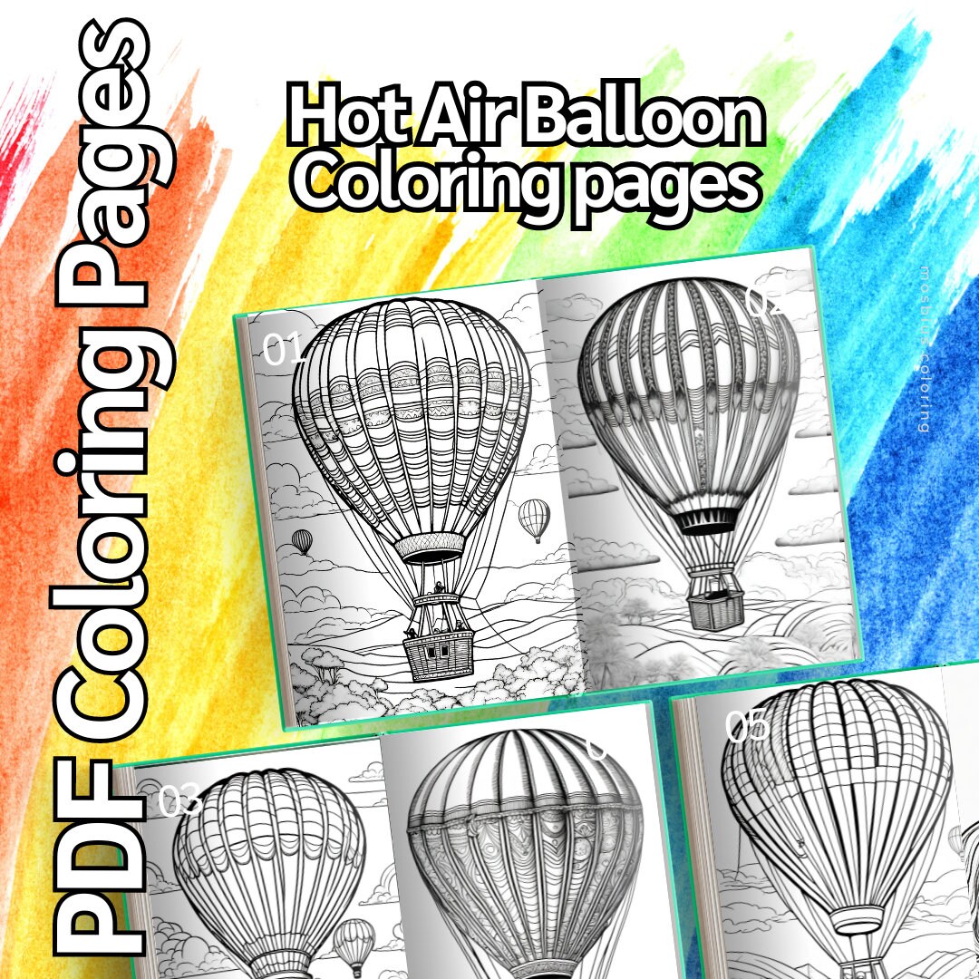 17 Hot AIR Balloon Coloring Pages. DIGITAL Printable, Busy Book, Line ...