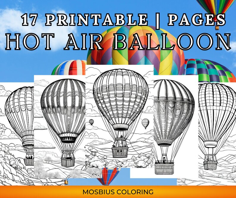 17 Hot AIR Balloon Coloring Pages. DIGITAL Printable, Busy Book, Line ...