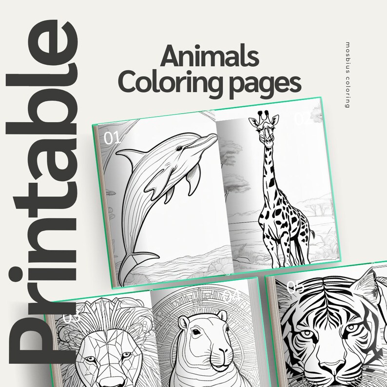 100 Animal Coloring Pages. WILD Animals Coloring Book, PDF Coloring ...