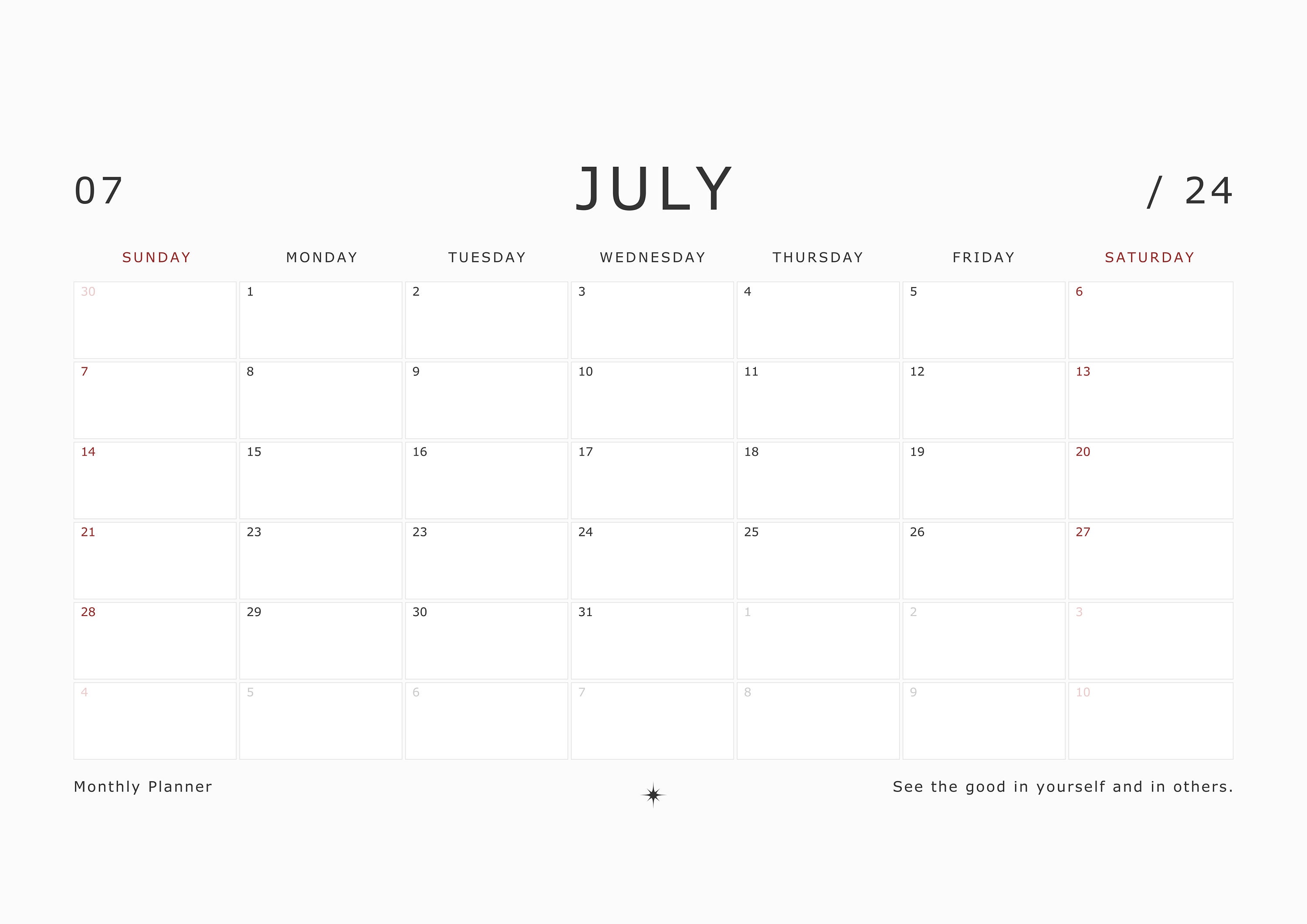 2024 Calendar, Minimalistic Calendar, Printable Calendar 2024, Instant ...
