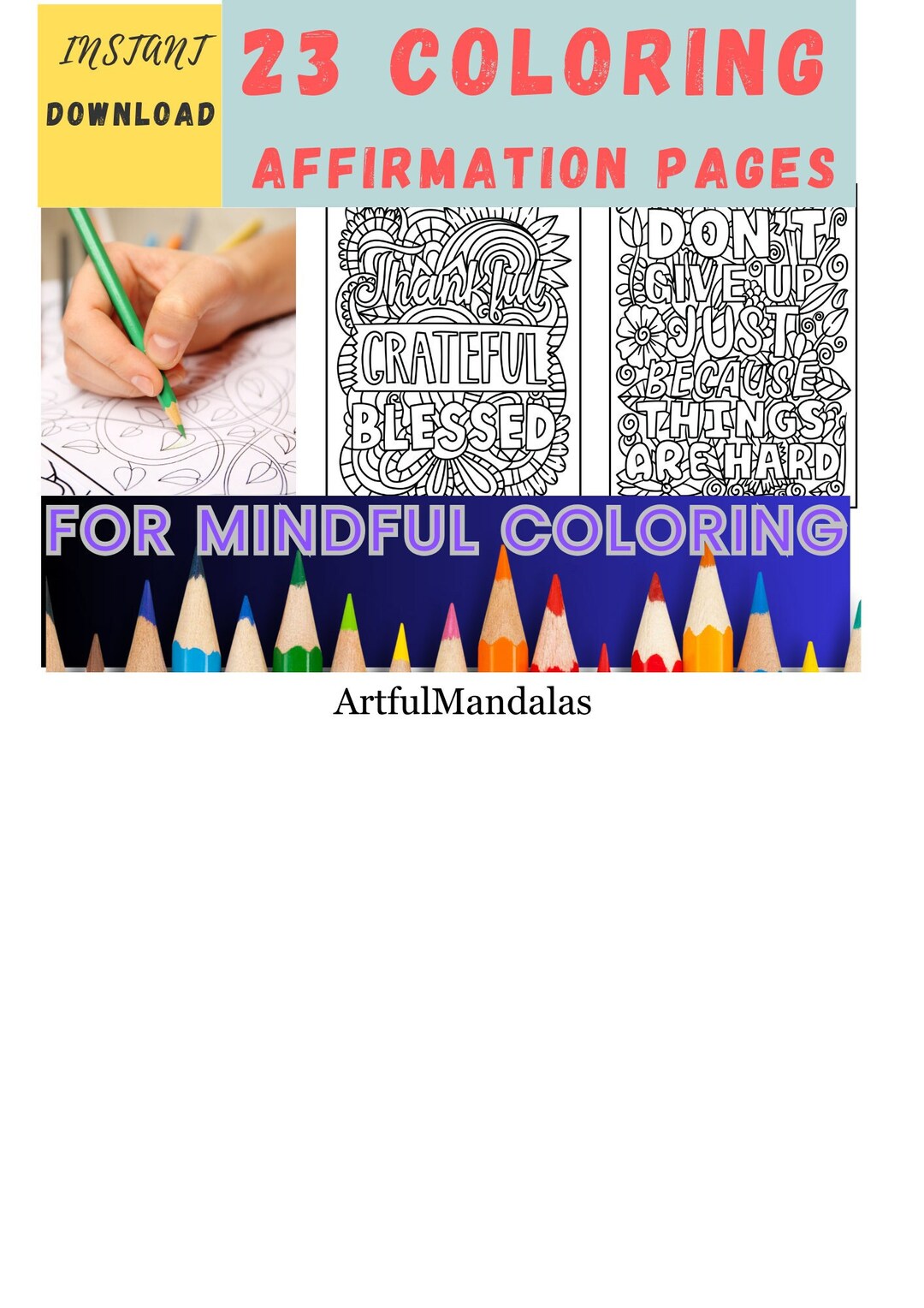 Affirmation Page Coloring, 23 Printable Coloring Pages, Stress Relief ...