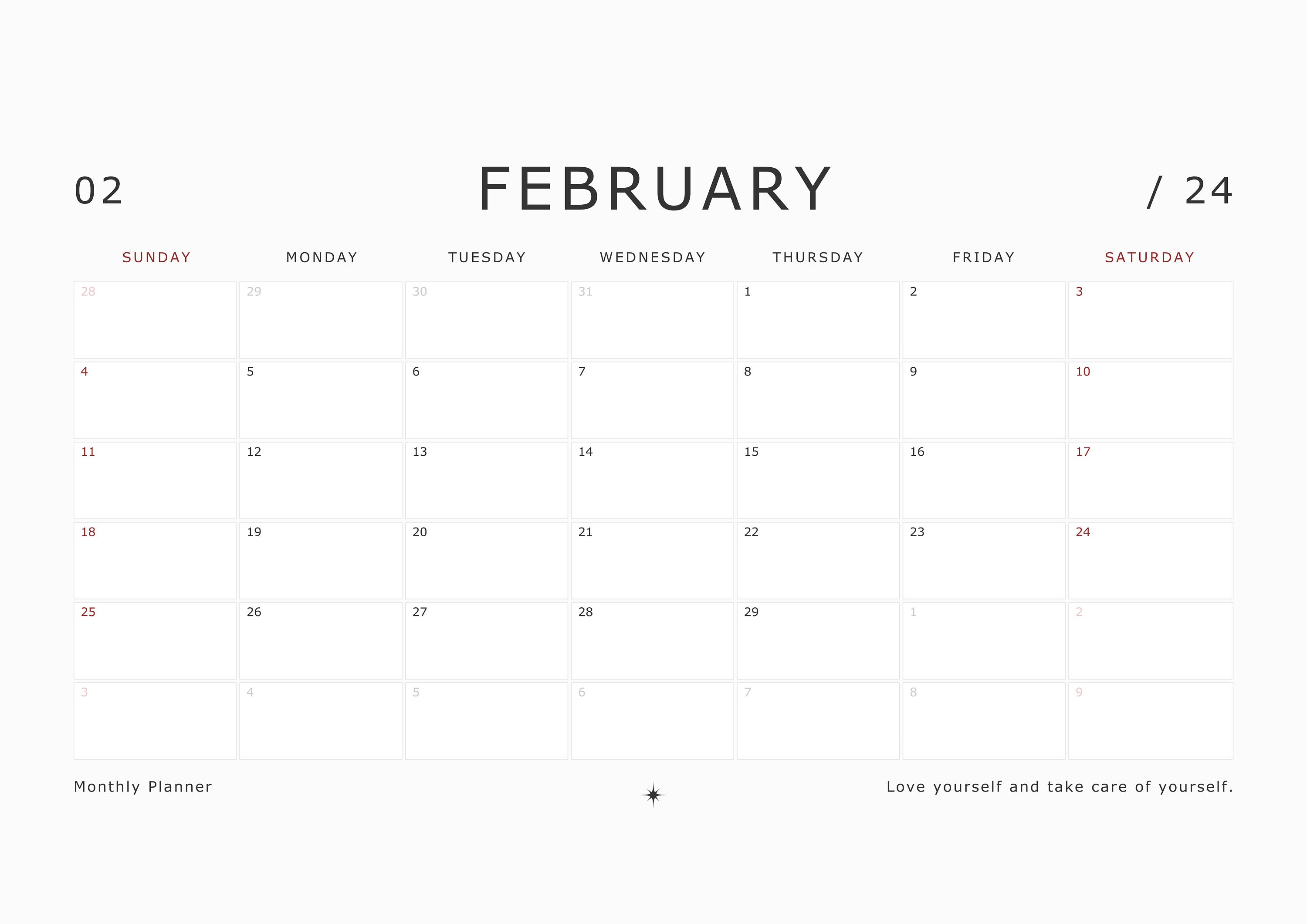2024 Calendar, Minimalistic Calendar, Printable Calendar 2024, Instant ...