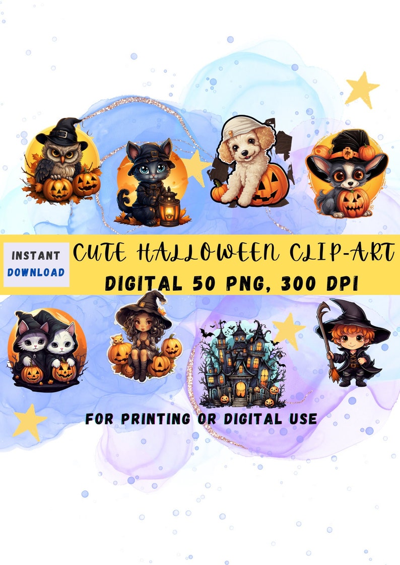 Halloween Cute Clip Art, 32 PNG High Quality Printable, Halloween Clip ...