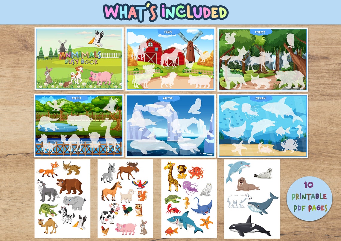 Animals Shadow Matching Busy Book, Printable Velcro Game - Etsy