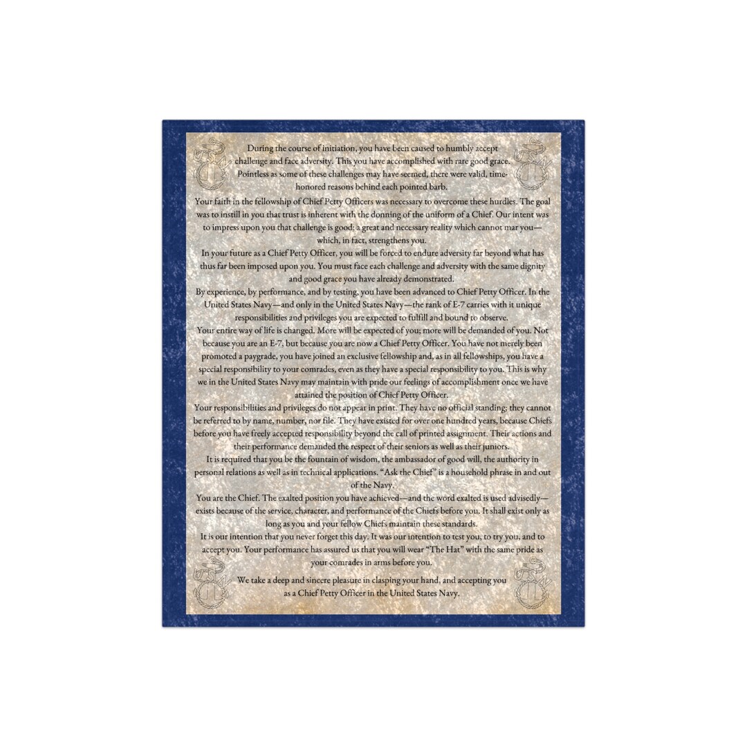 Navy Chief Petty Officer Creed Blanket Heritage Anchor USN CPO Pride ...