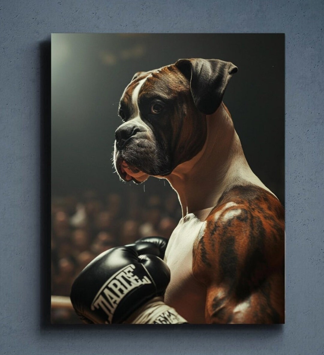 Fighter Custom Pet Portrait From Photo, Boxer With Boxing Gloves Wall ...