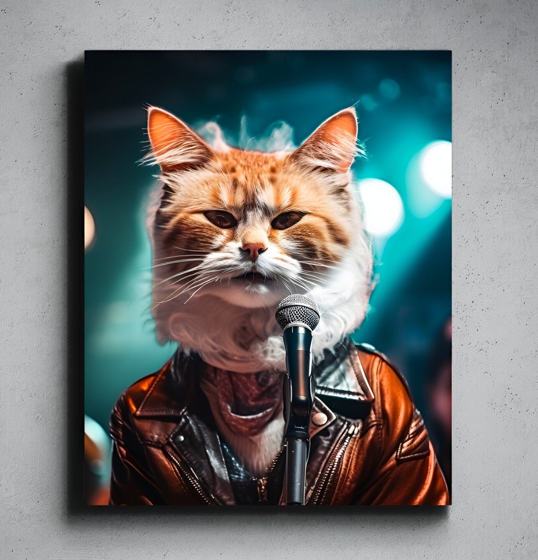 Custom Singer Cat Portrait, Rockstar Pet Portrait, Personalized Pet ...
