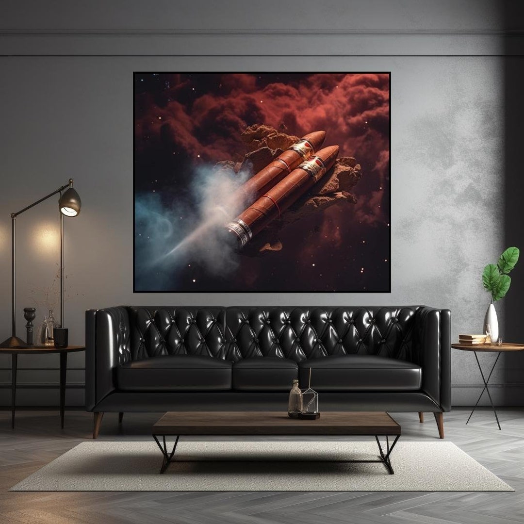 Cigar Canvas Art, Futuristic Wall Art, Unique Home Decor, Handmade ...