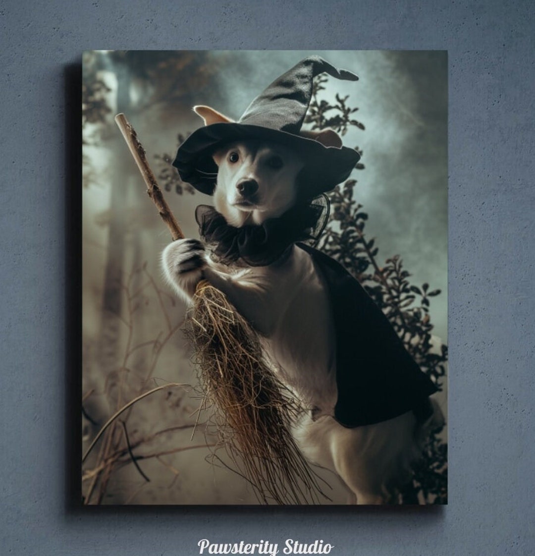 Witch Pet Portrait: Custom Gothic Pet Art on Broom - Etsy