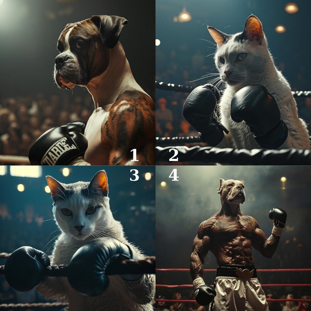 Fighter Custom Pet Portrait From Photo, Boxer With Boxing Gloves Wall ...