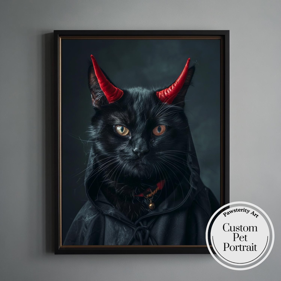 Custom Halloween Pet Portrait, Vampire Dog, Devil Cat Costume Gift ...