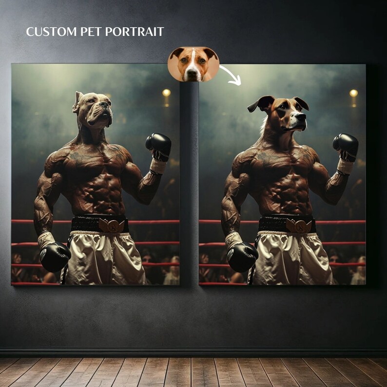 Fighter Custom Pet Portrait From Photo, Boxer With Boxing Gloves Wall ...